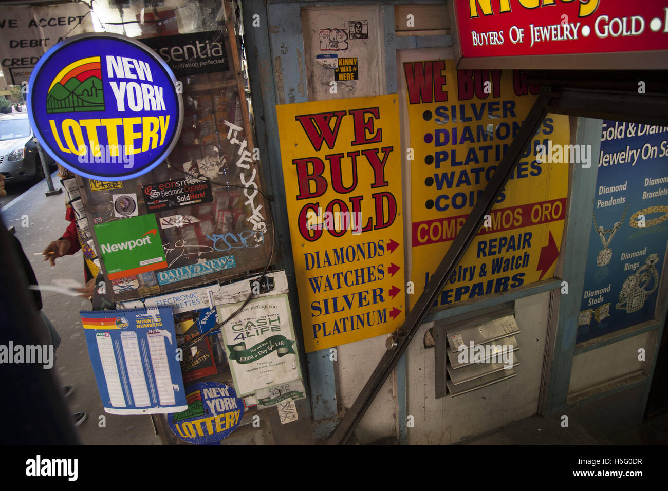 Entrance to small shop on Nassau Street in downtown Manhattan, NYC ...