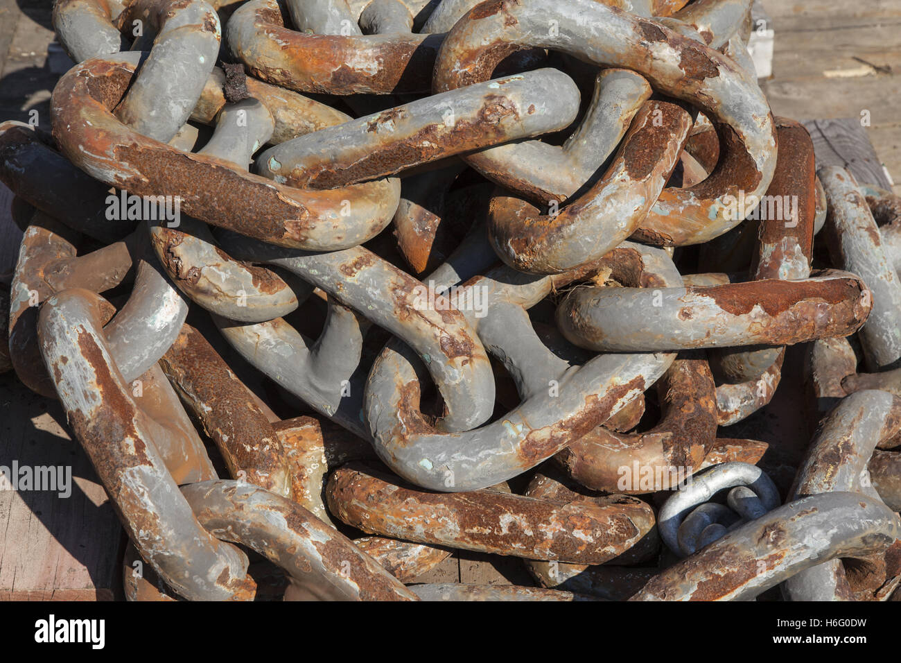 Heavy duty anchor chain at South Street Seaport in Manhattan, NYC Stock ...