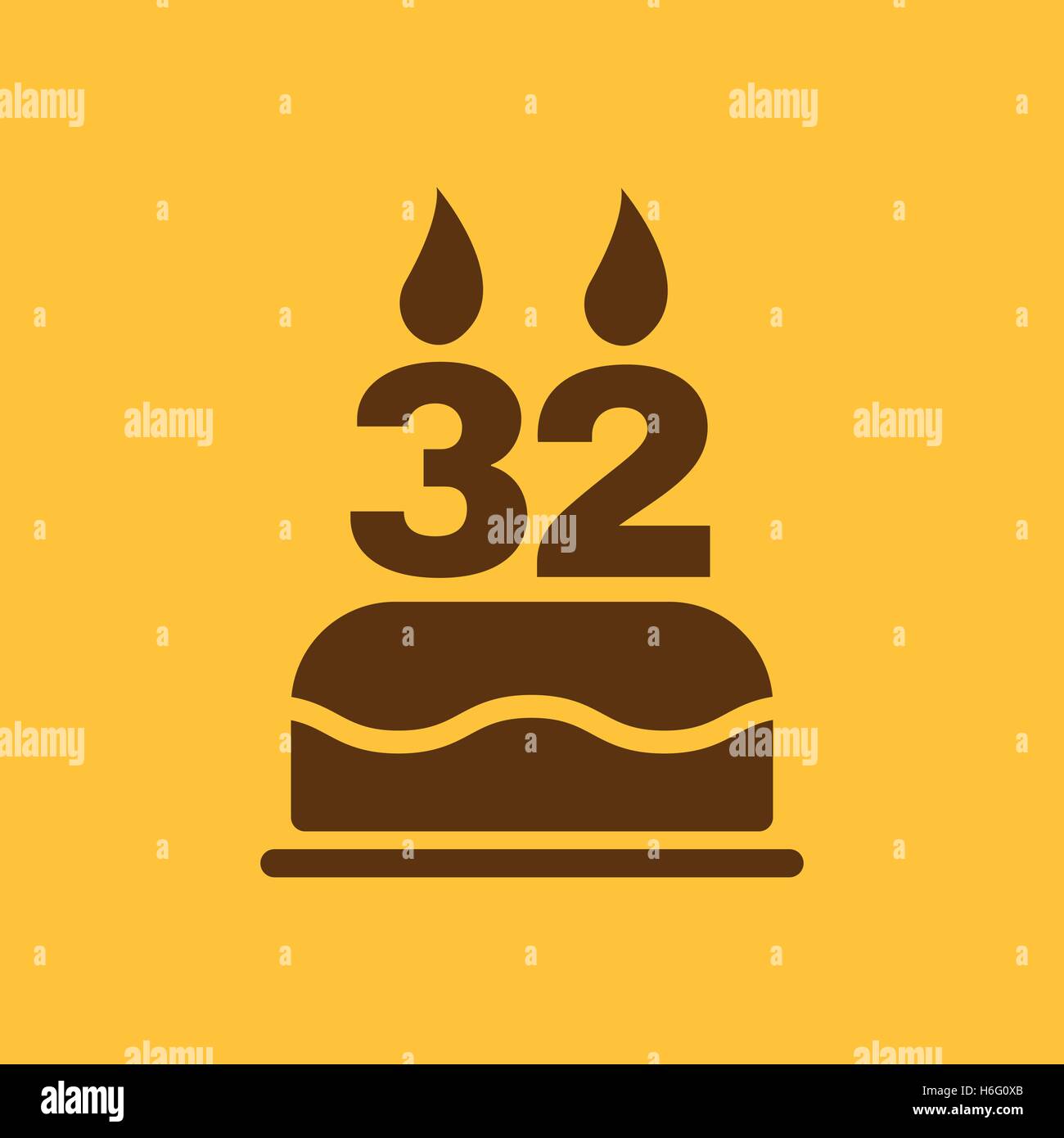 The birthday cake with candles in the form of number 32 icon. Birthday ...