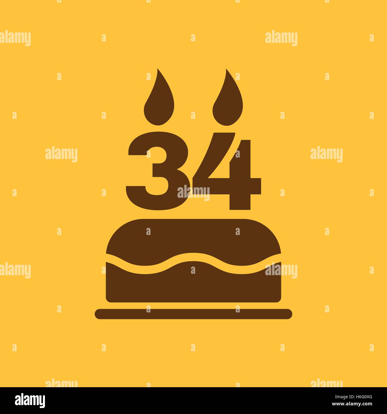 The birthday cake with candles in the form of number 34 icon. Birthday ...