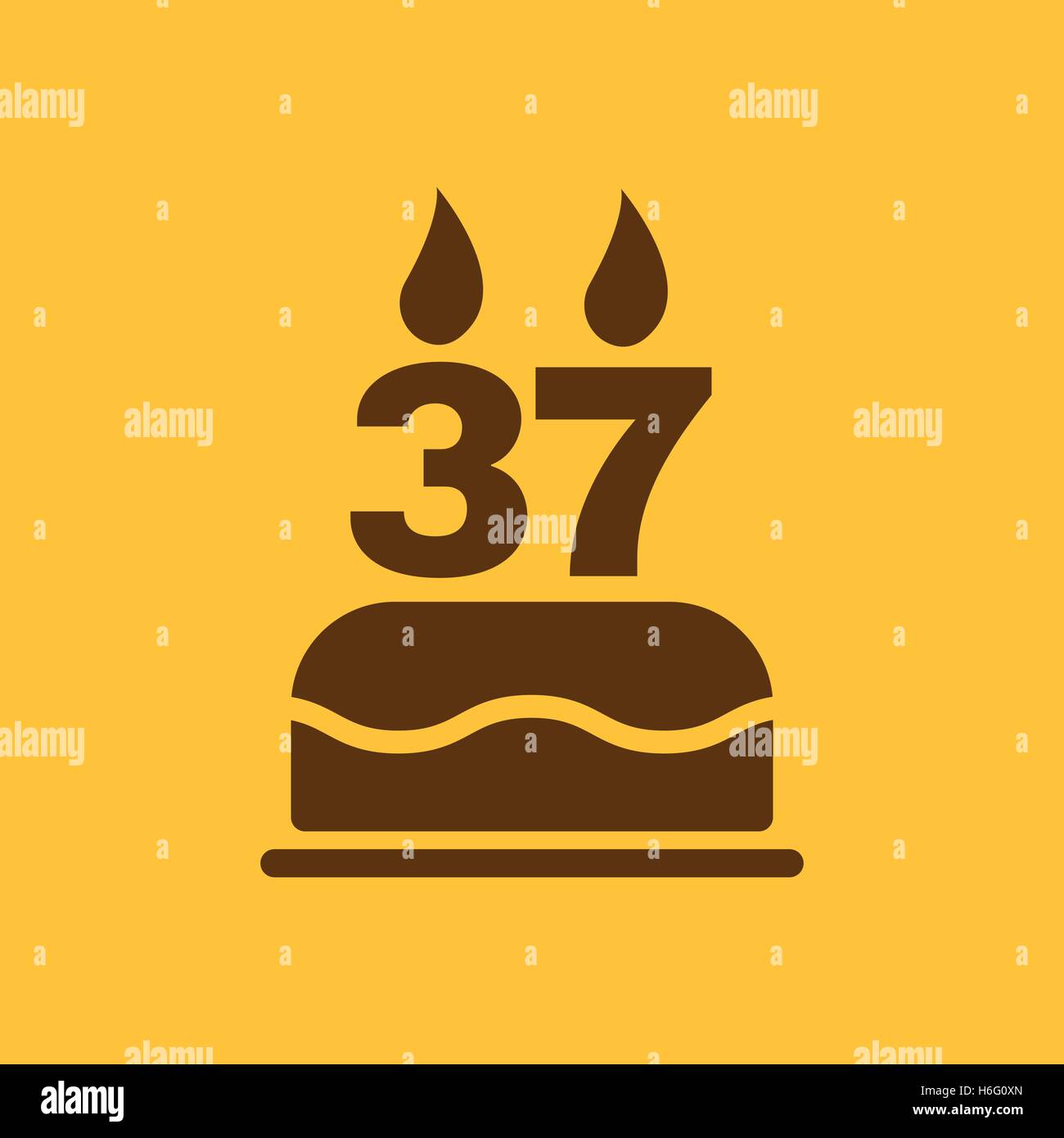 The birthday cake with candles in the form of number 37 icon. Birthday ...