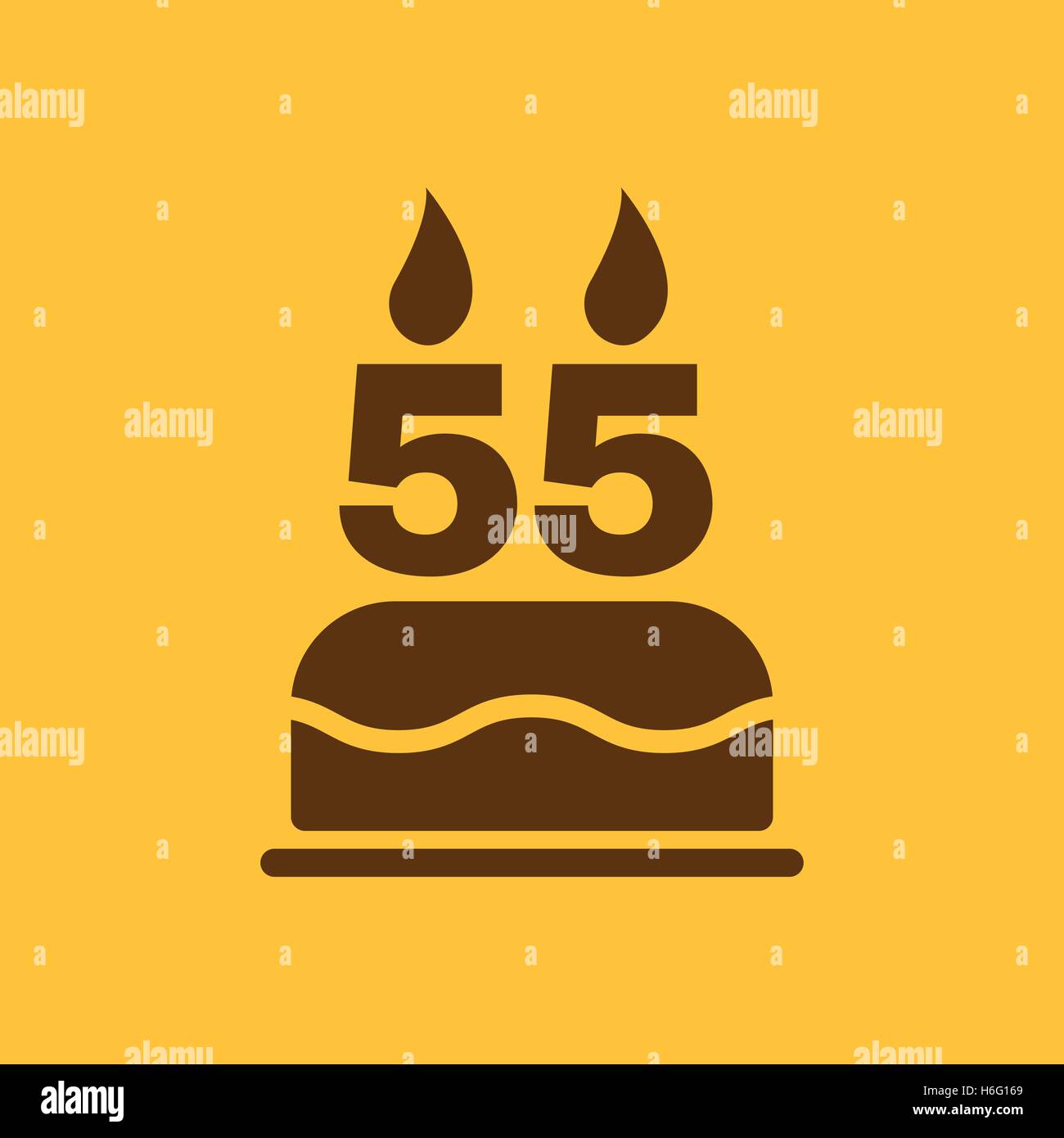 The birthday cake with candles in the form of number 55 icon. Birthday ...