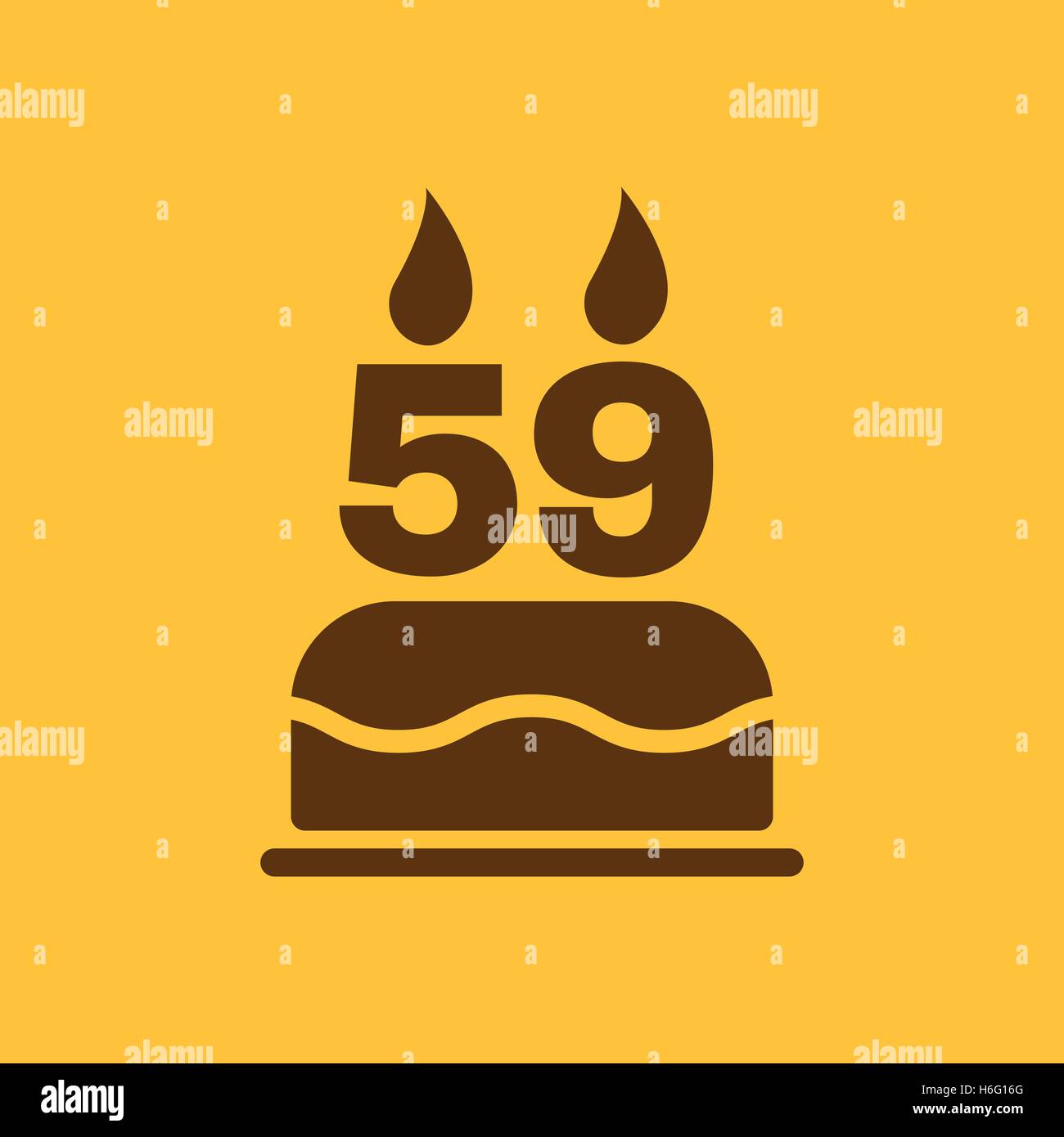 The birthday cake with candles in the form of number 59 icon. Birthday ...