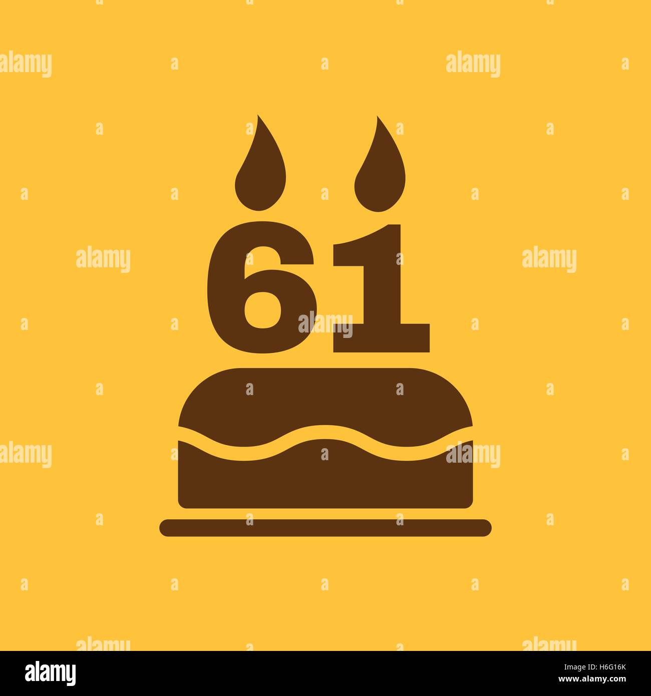 The birthday cake with candles in the form of number 61 icon. Birthday ...