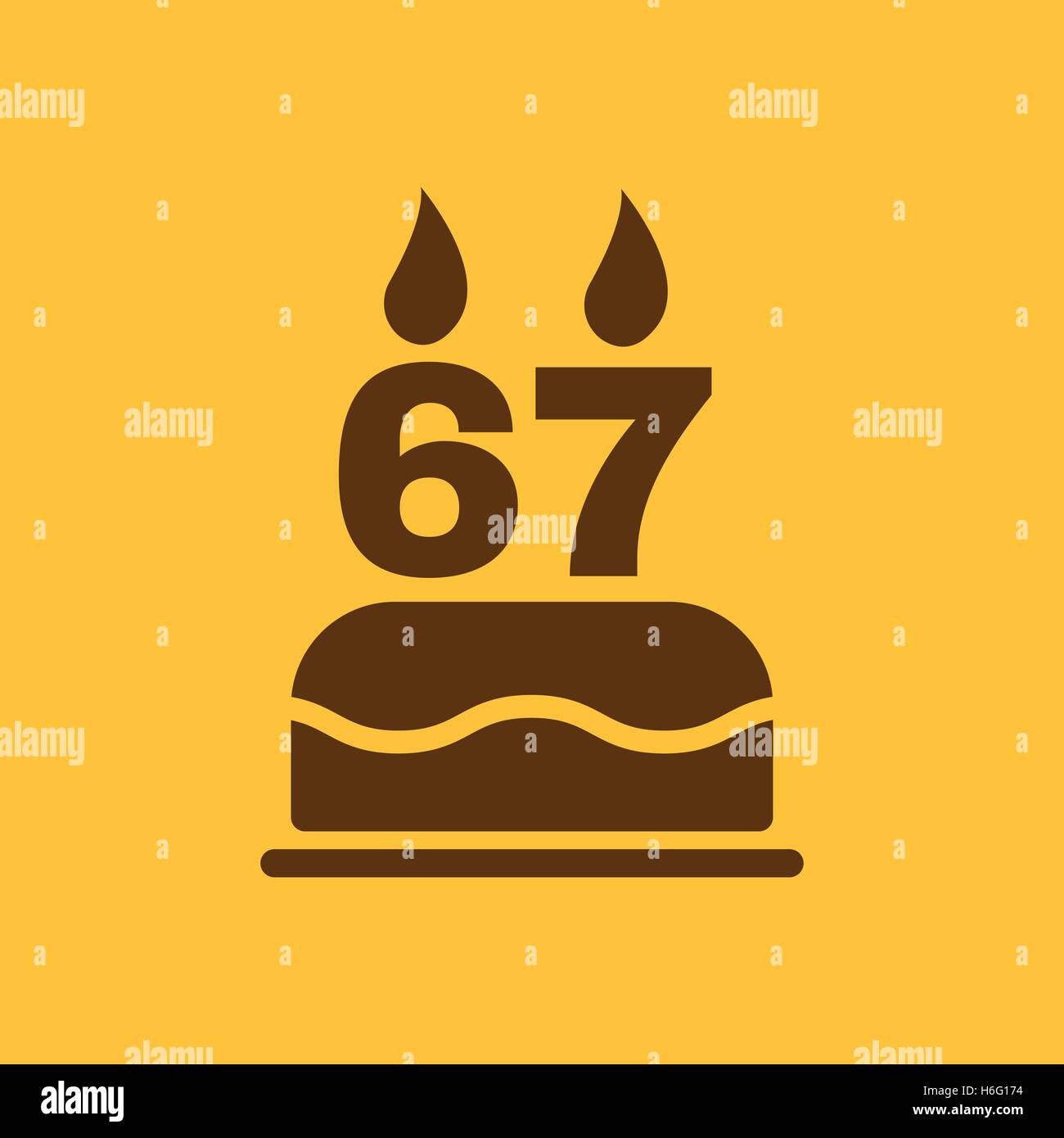 The birthday cake with candles in the form of number 67 icon. Birthday ...