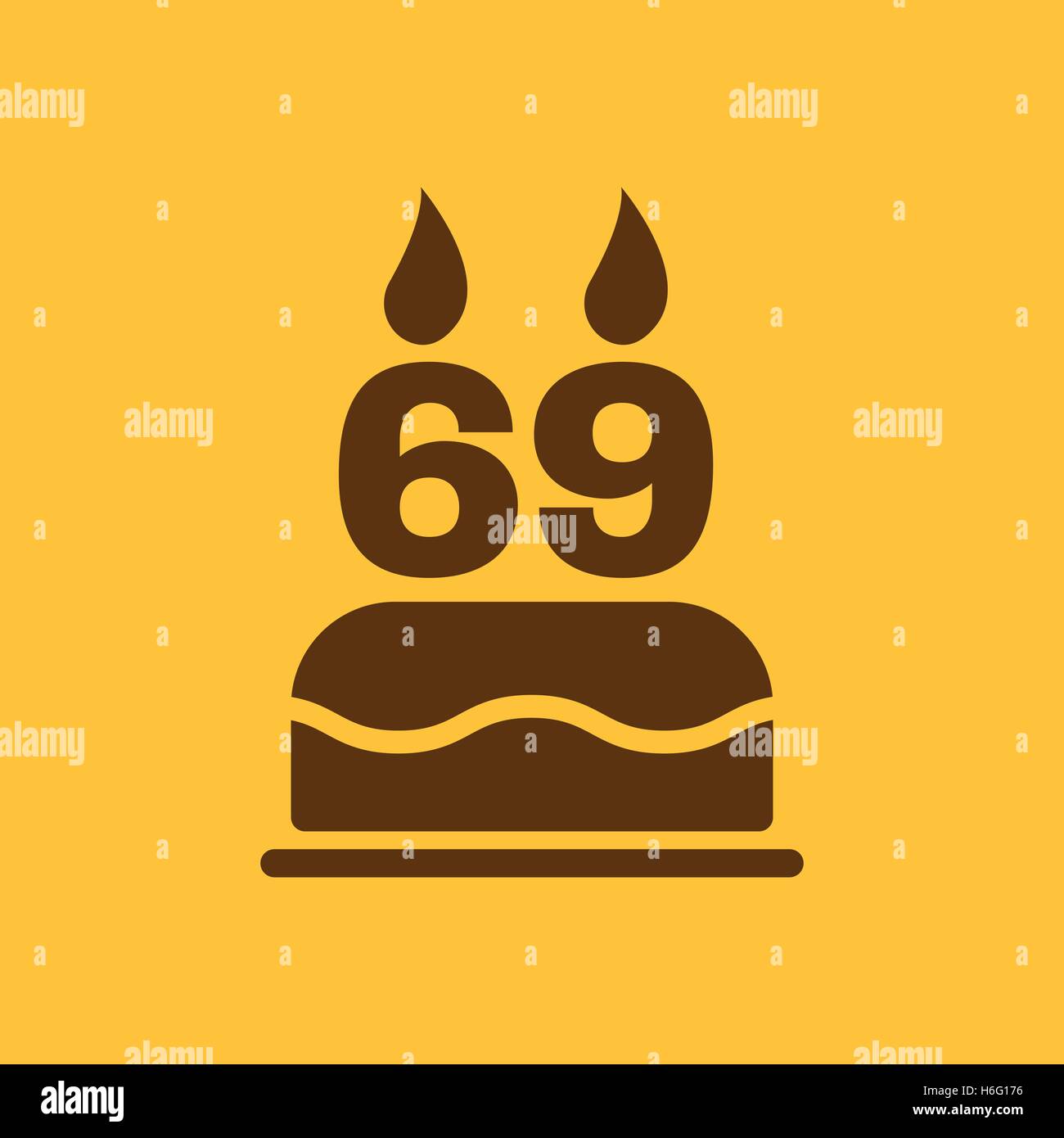 The birthday cake with candles in the form of number 69 icon. Birthday ...