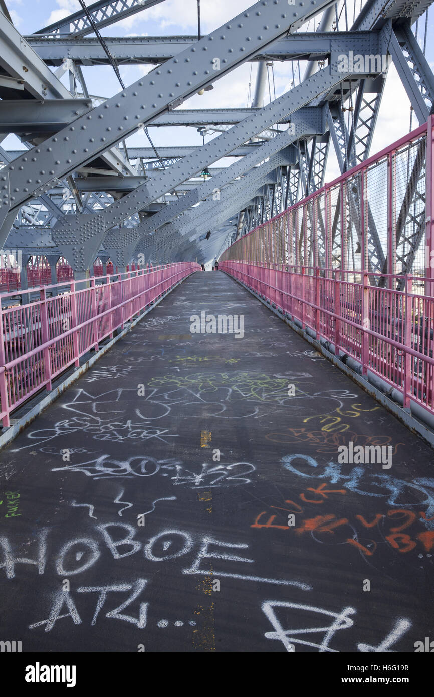 The pavement on the Williamsburg Bridge is well tagged and has some ...