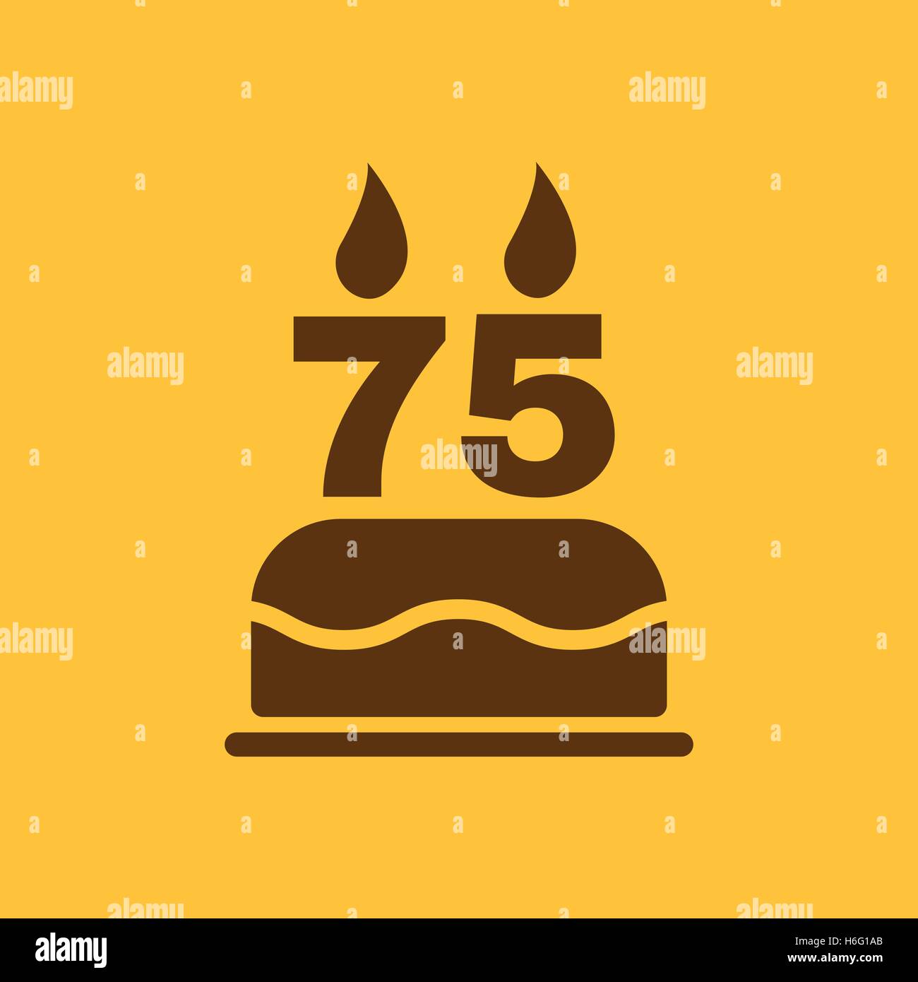 The birthday cake with candles in the form of number 75 icon. Birthday ...