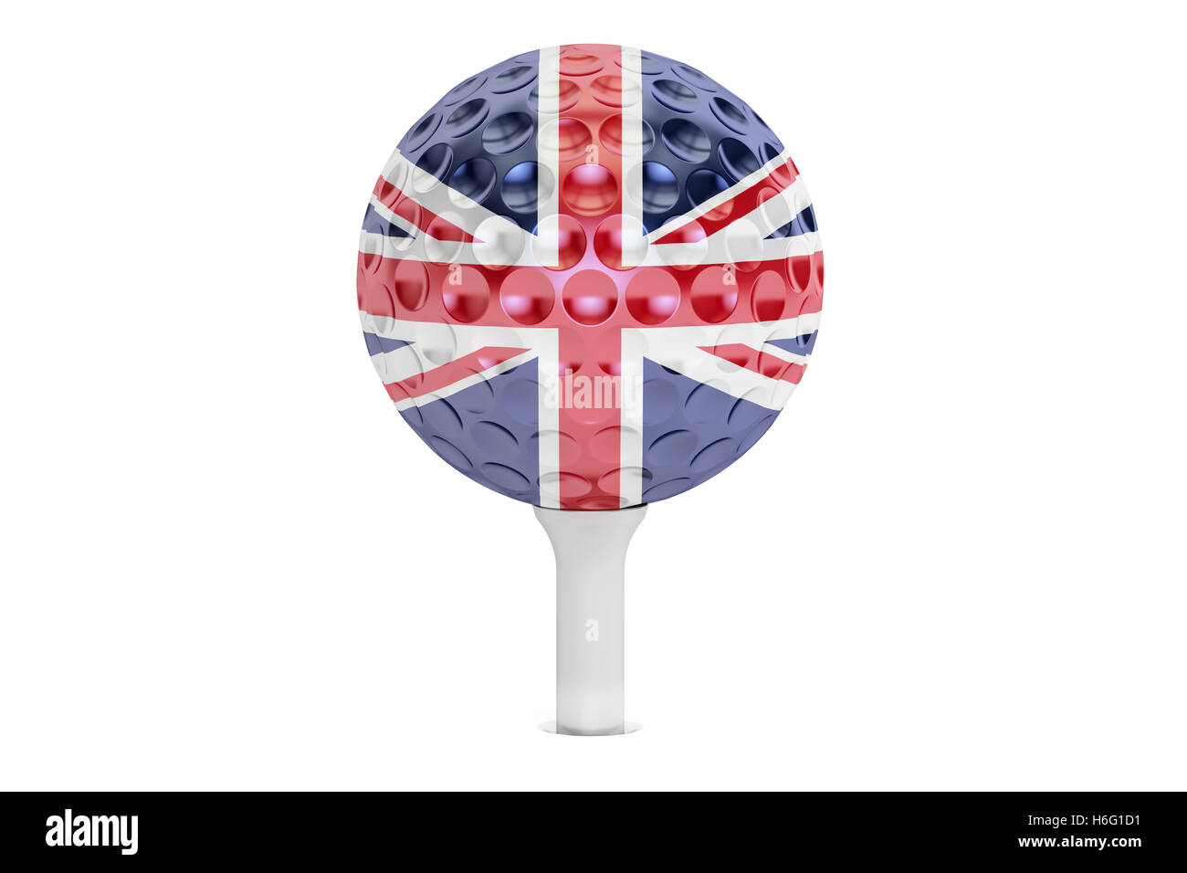 golf ball on a tee with flag of Great Britain, 3D rendering isolated on ...