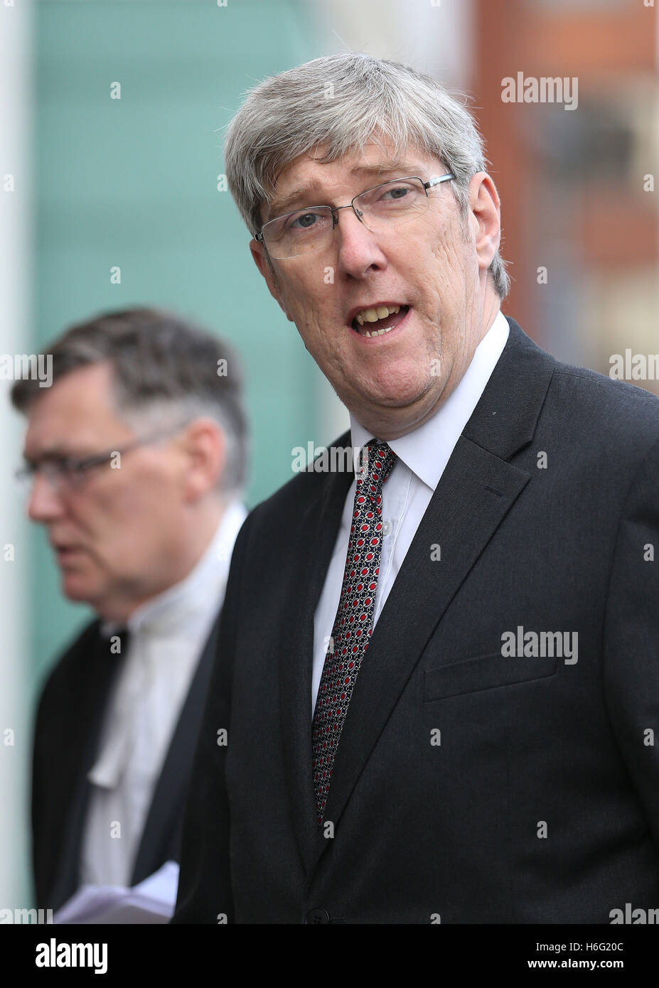 John O'Dowd of Sinn Fein outside the High Court in Belfast following a ...