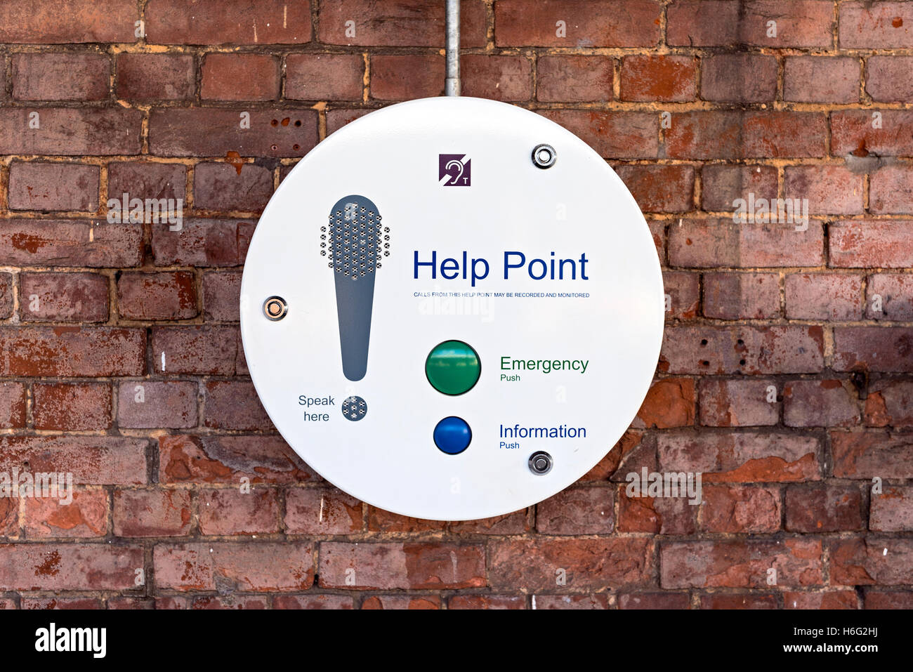 Help point on the wall of an overground railway station platform Stock ...