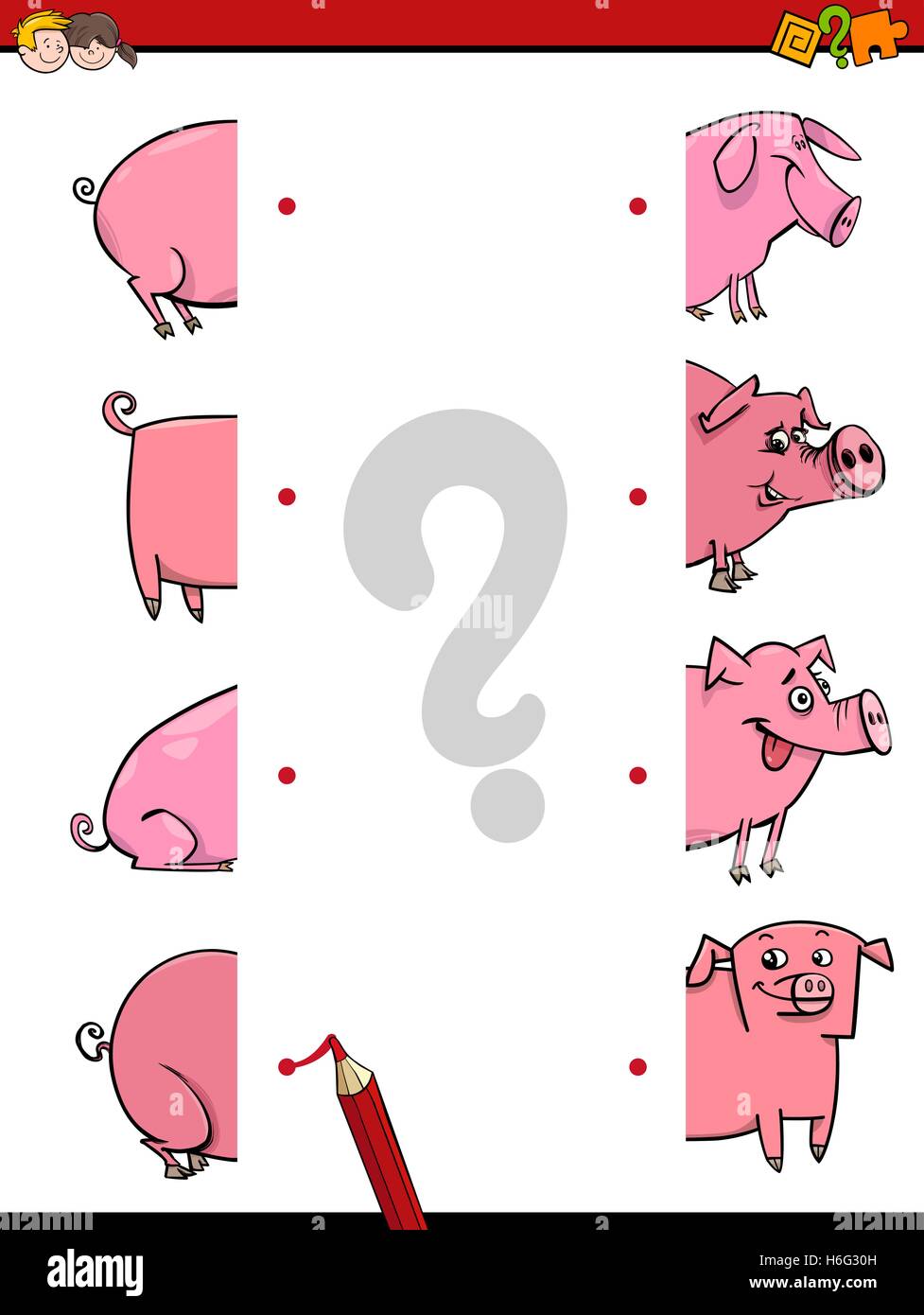 Cartoon Illustration of Educational Activity of Matching Halves with ...