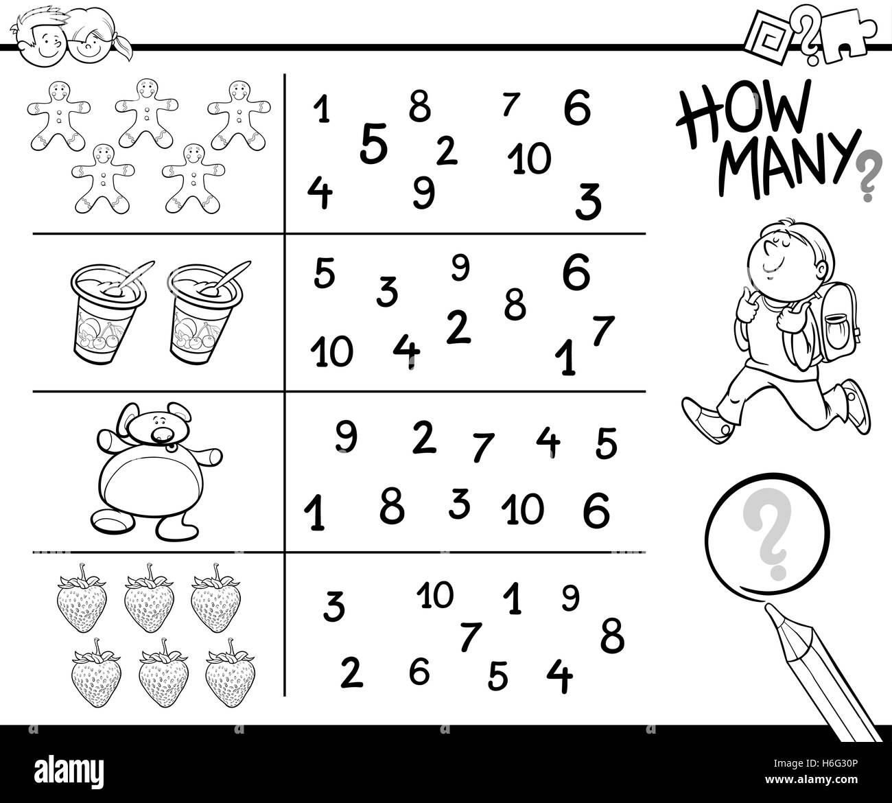 Black and White Cartoon Illustration of Educational Counting Activity ...