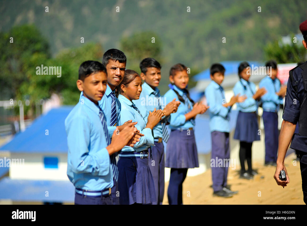 Sindhupalchowk, Nepal. 28th Oct, 2016. School Kids welcoming President ...