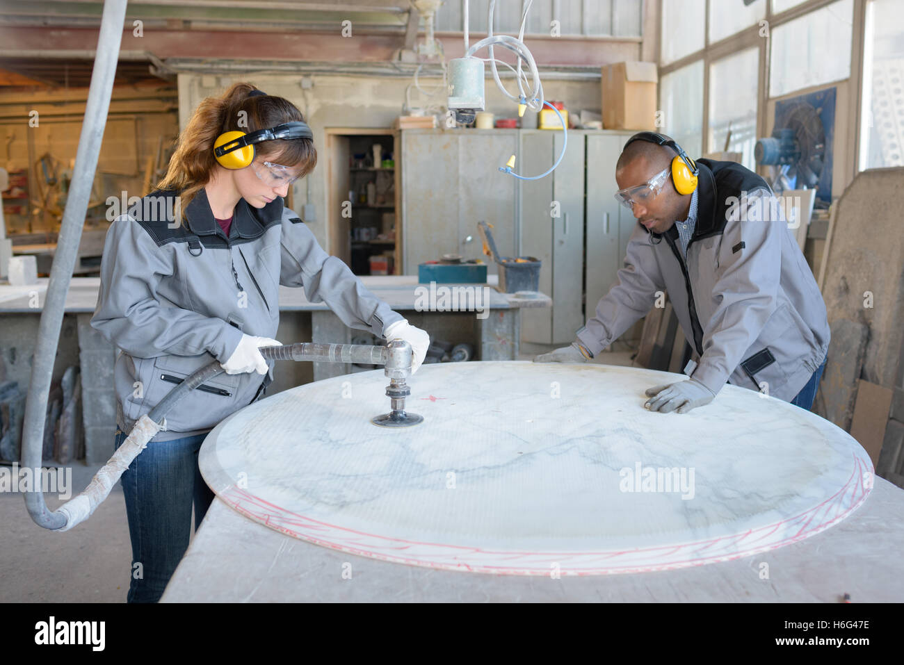 workers polishing the marble Stock Photo - Alamy
