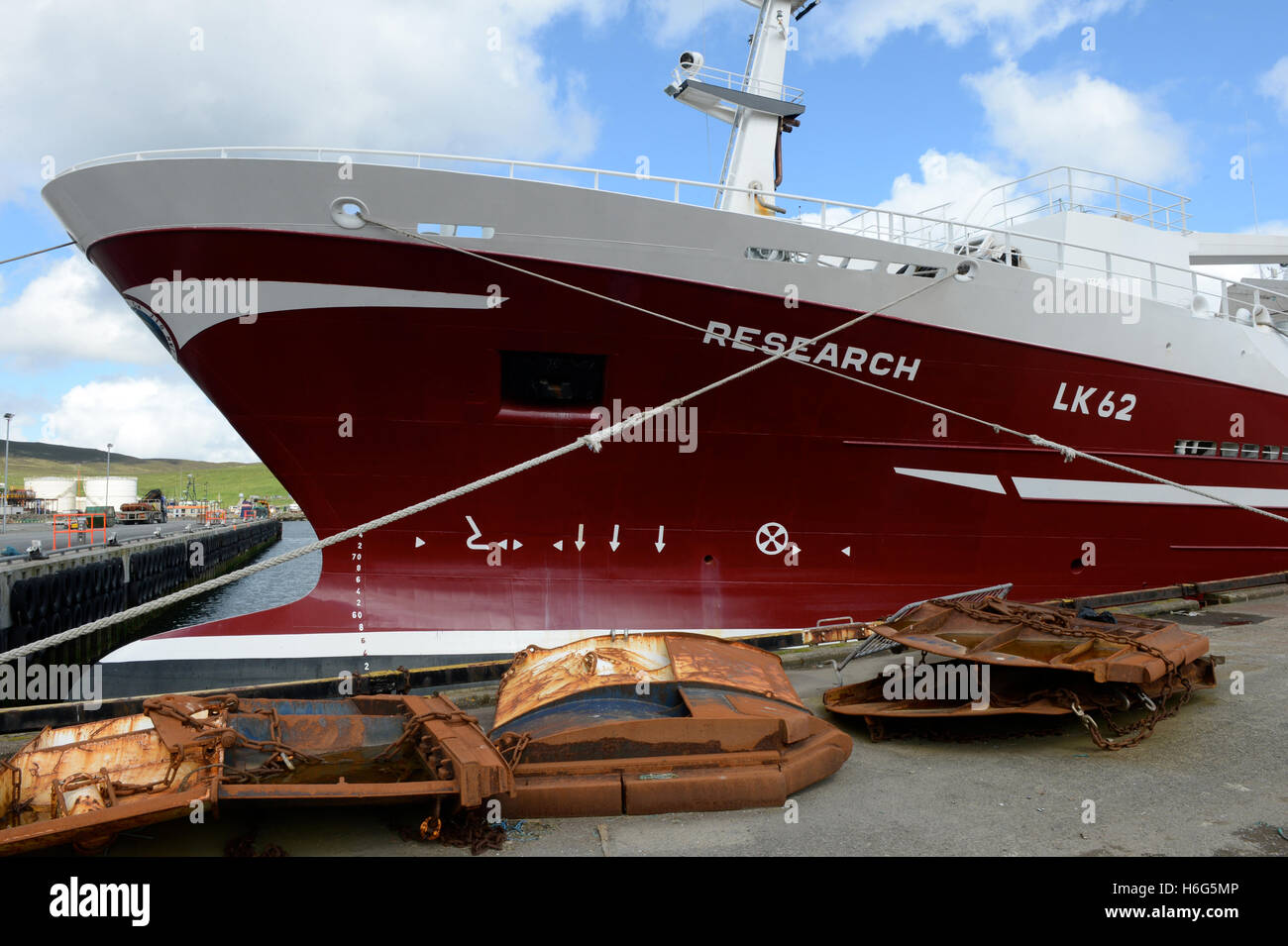 Shetland family owned pelagic fishing boat the Research moored in ...