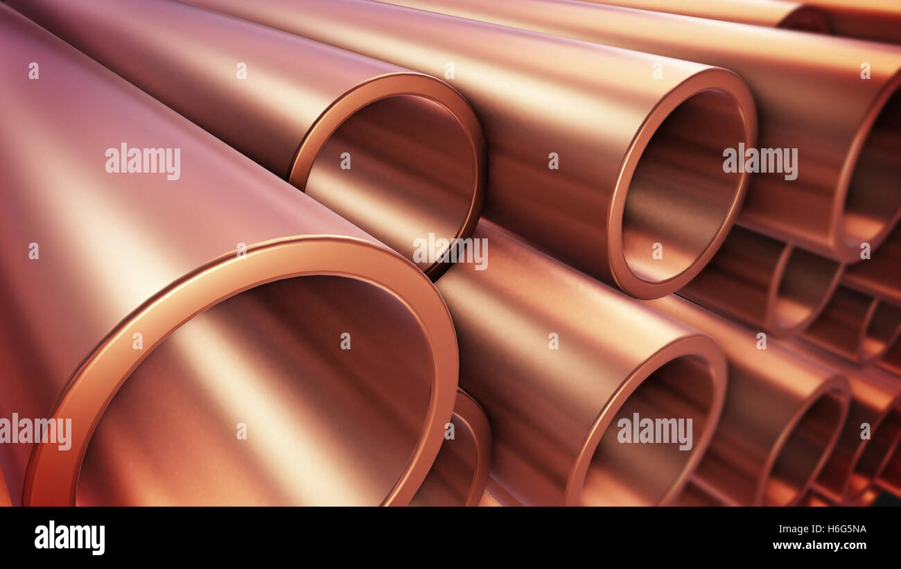 3d rendering of Copper pipes with selective focus Stock Photo - Alamy