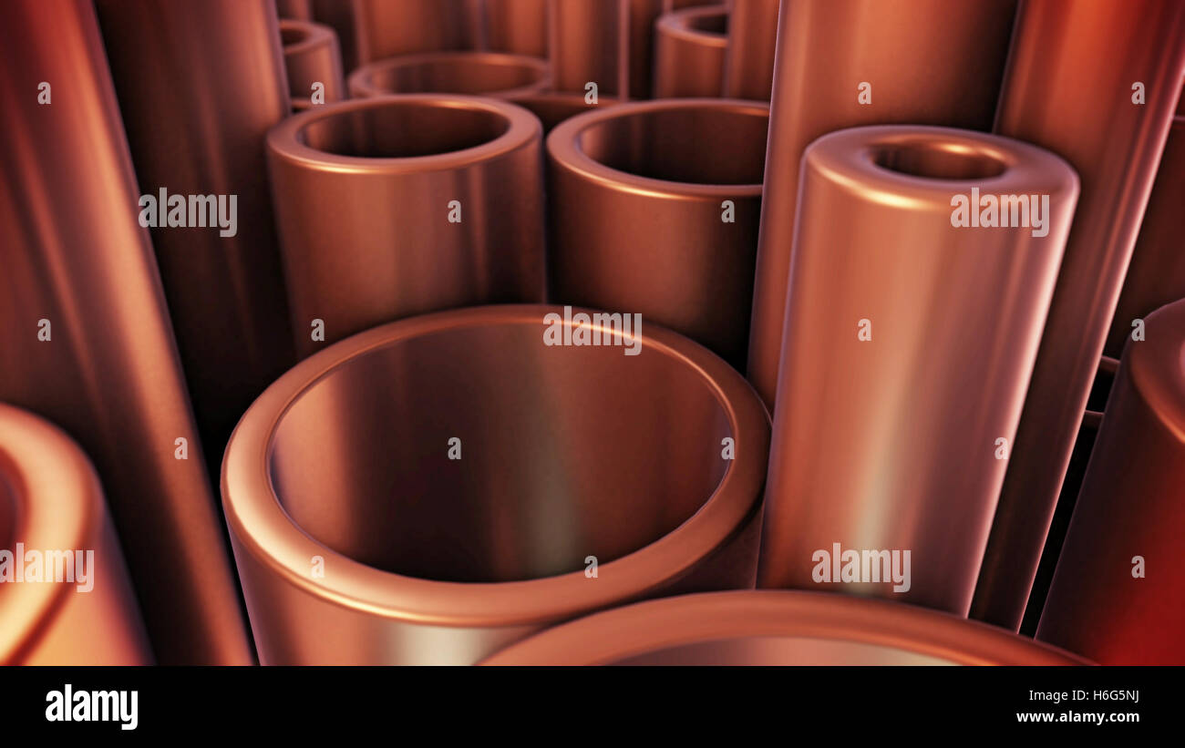 3D rendering of Stack of copper tubes. Industry Concept Stock Photo - Alamy