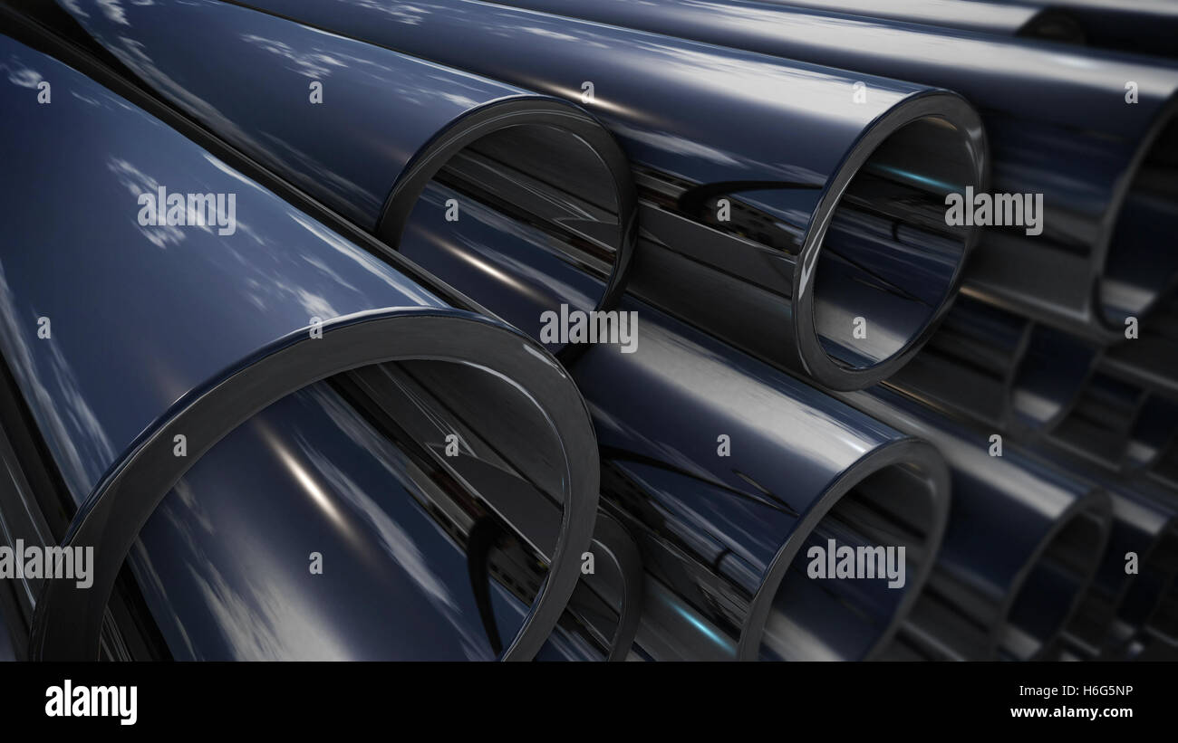 3d rendering of Steel pipes stack with reflection Stock Photo - Alamy