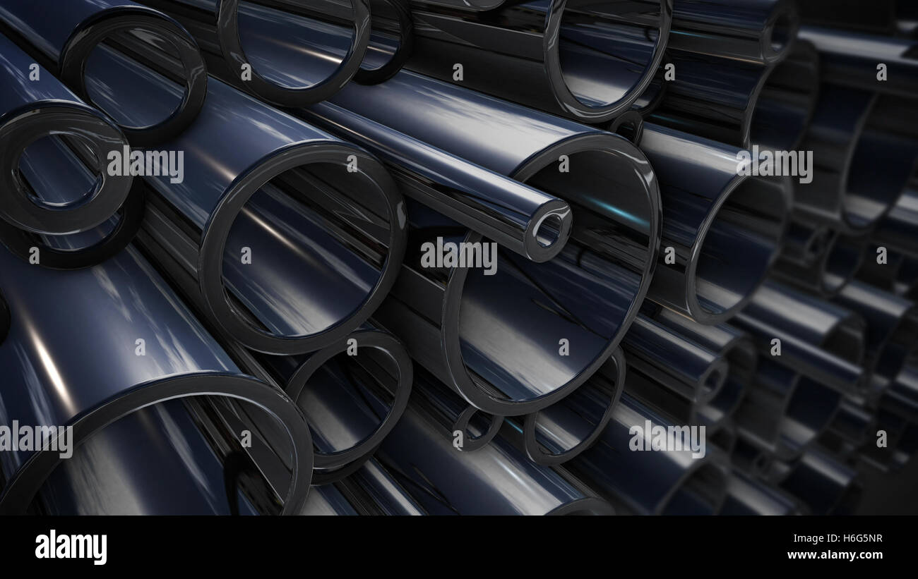 3d rendering of Metal pipes stack with reflection Stock Photo - Alamy