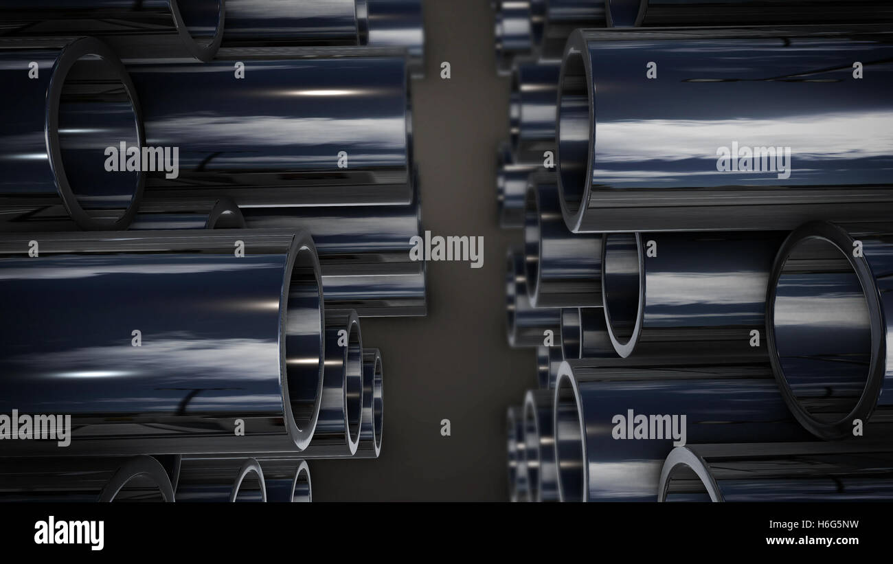 3d rendering of Metal tubes stack with reflection Stock Photo - Alamy
