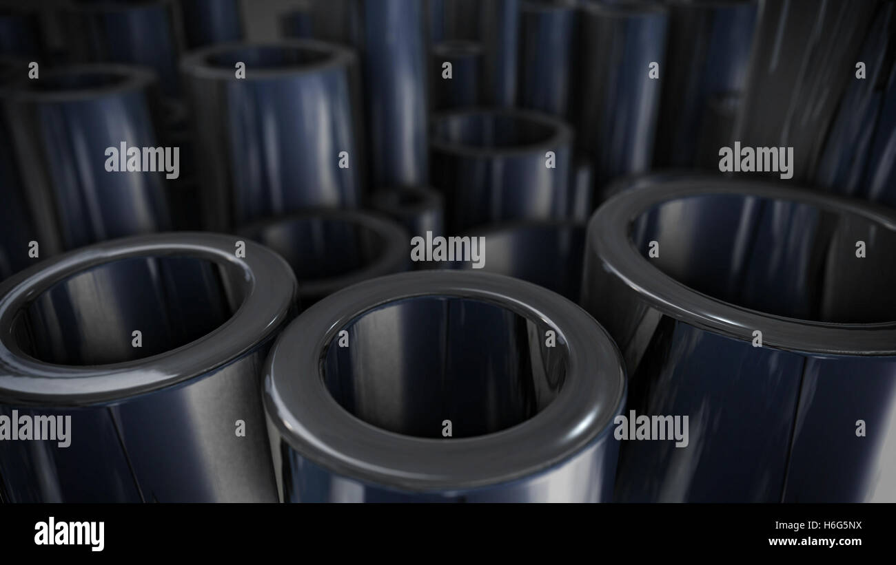 Stack of steel pipes with reflections. 3d rendering Stock Photo - Alamy