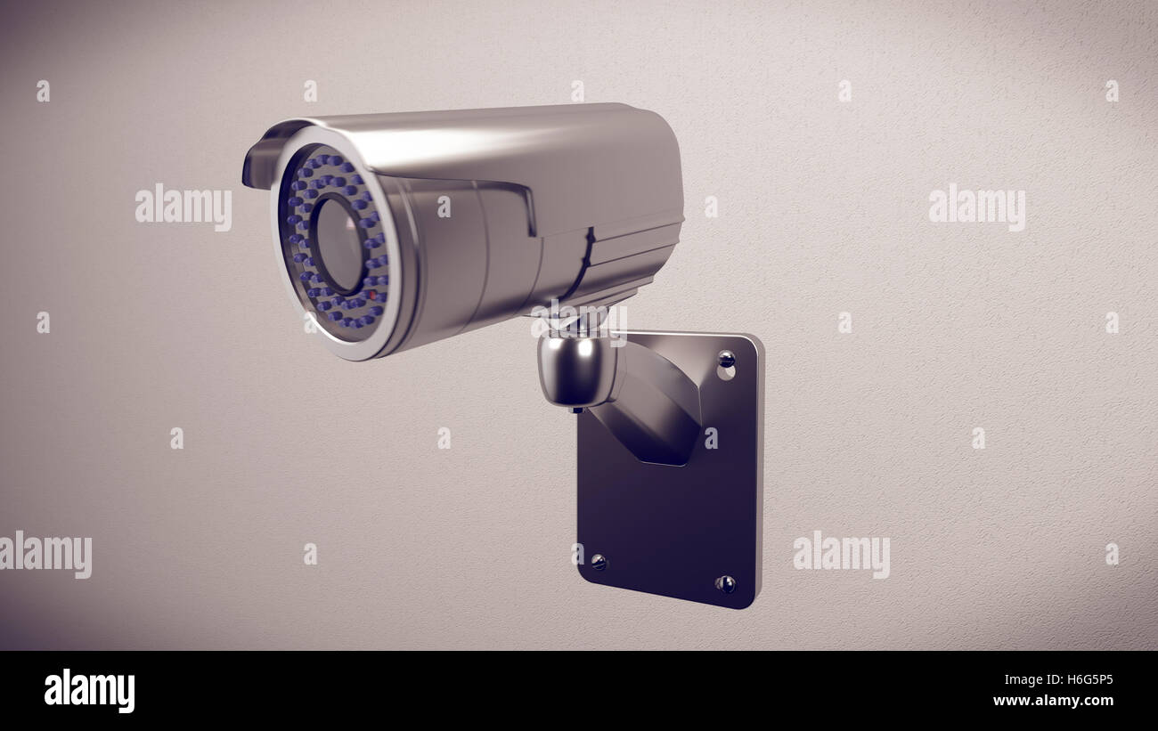 3D rendering of Security CCTV camera mounted on the building Stock ...