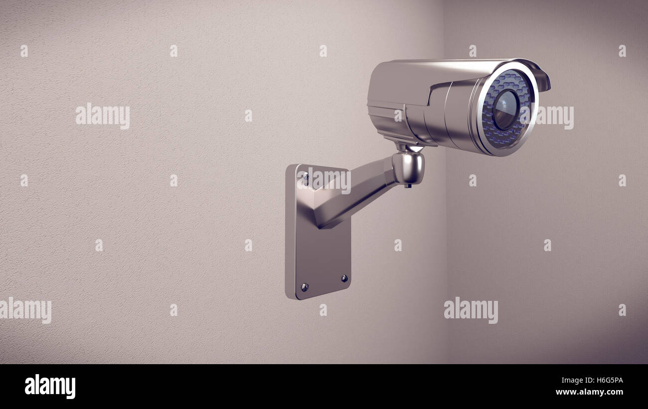 3D rendering of CCTV camera. Security camera on the wall Stock Photo ...