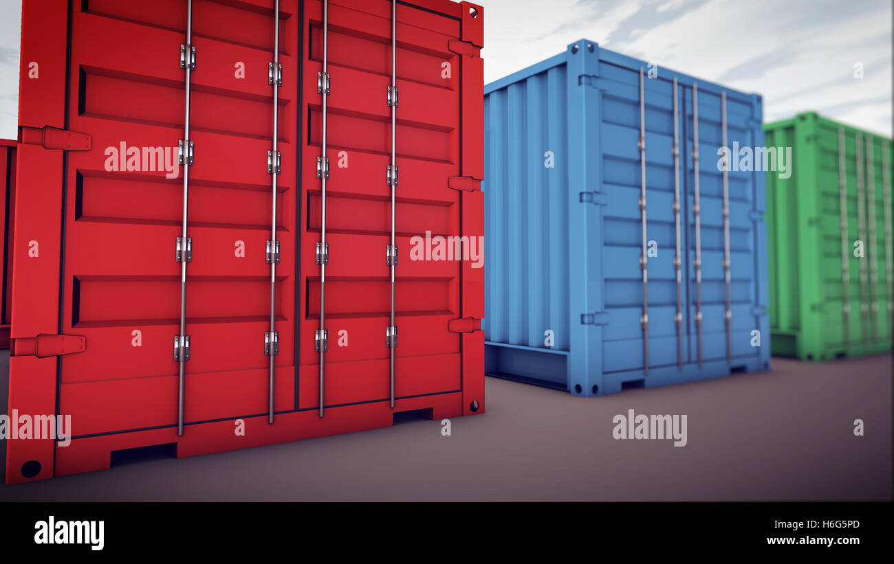 Row blue metal shipping containers hi-res stock photography and images ...