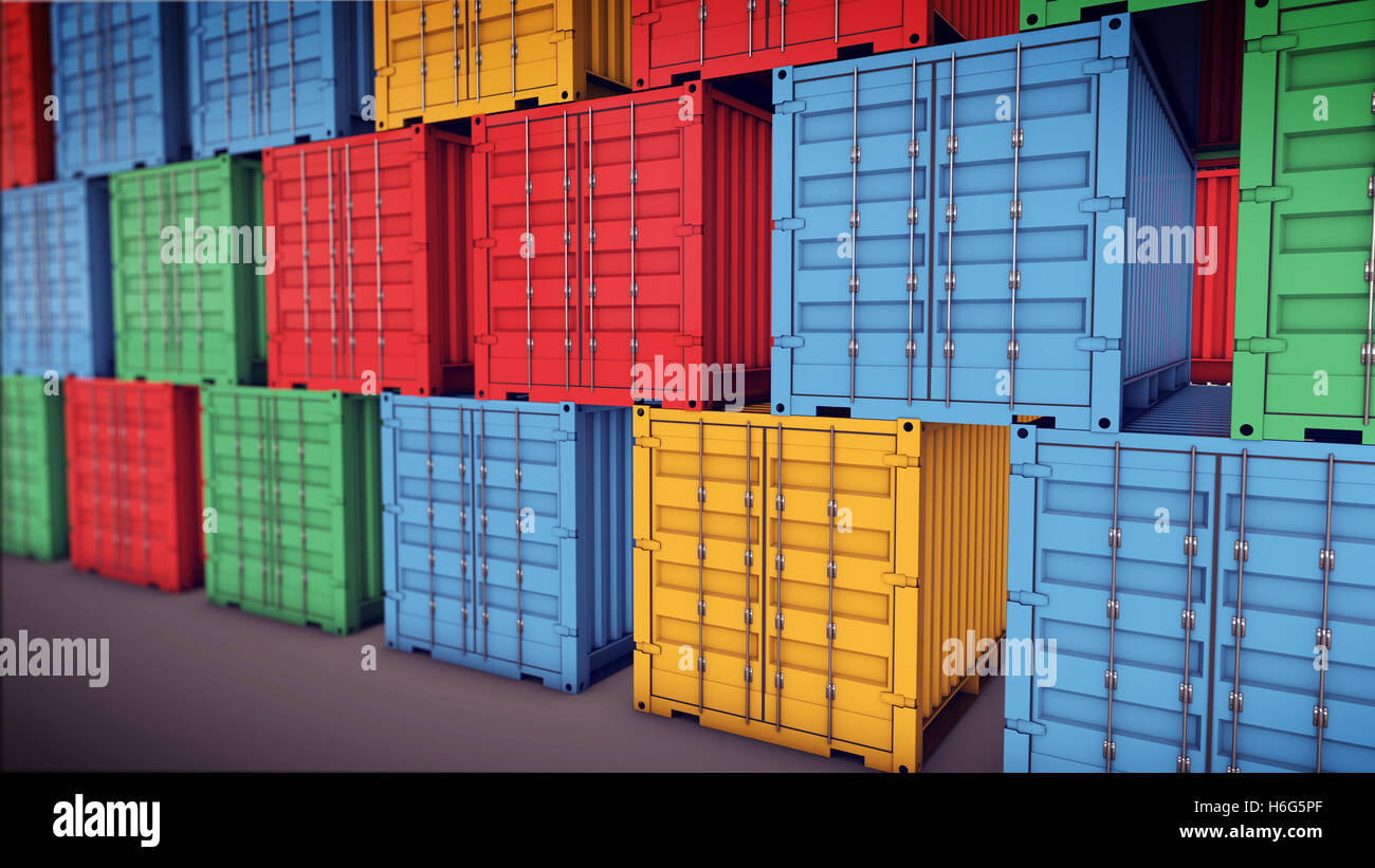 3d rendering of Stack of Cargo Containers at the docks Stock Photo - Alamy