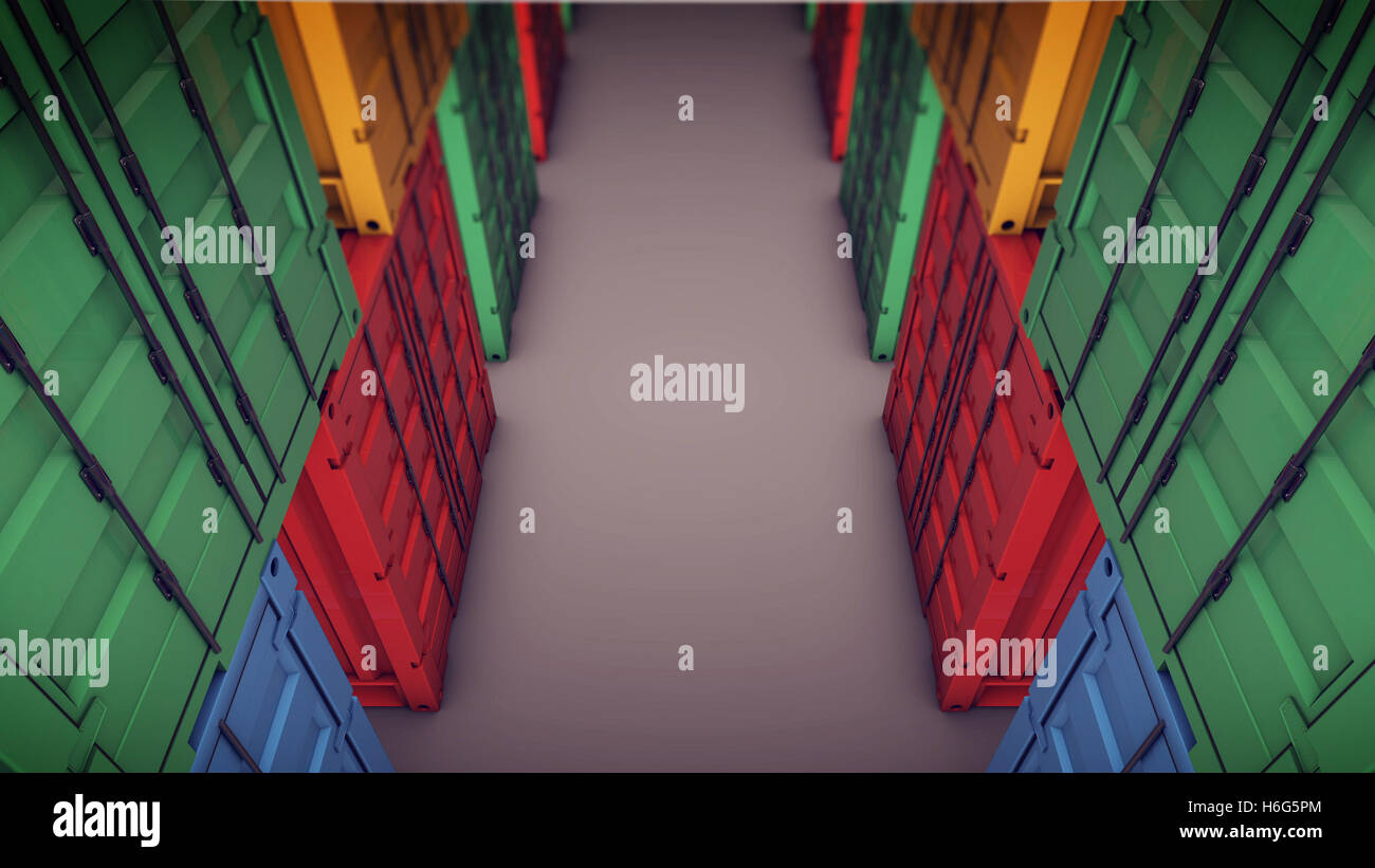 3d rendering of sea cargo containers in rows Stock Photo - Alamy