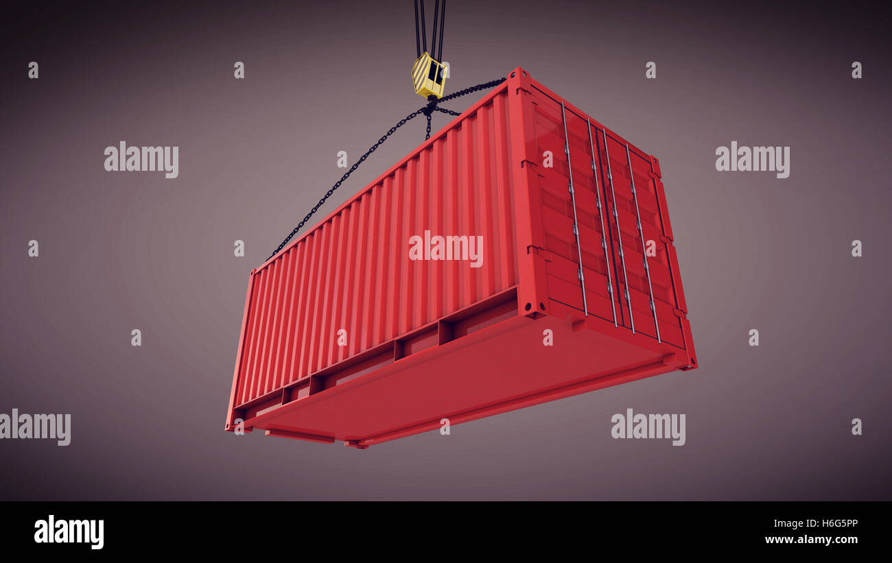 3d rendering of Sea container lifted by a harbor crane Stock Photo - Alamy