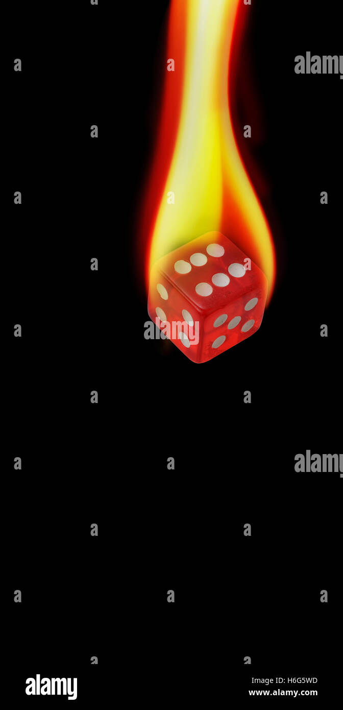 Red hot dice on fire and rolling with room for your type Stock Photo ...