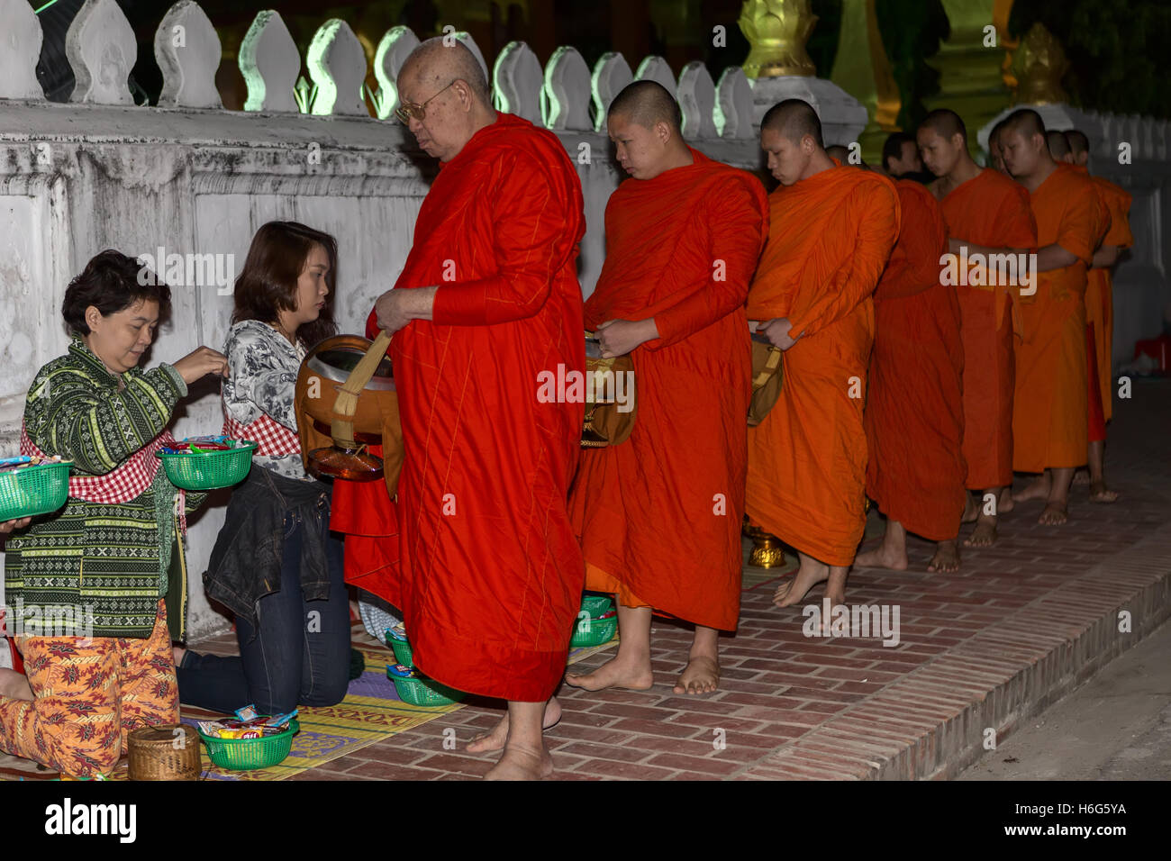 Tak Bat, Morning Alms Giving Ceremony, for the Buddhist monks, Luang ...