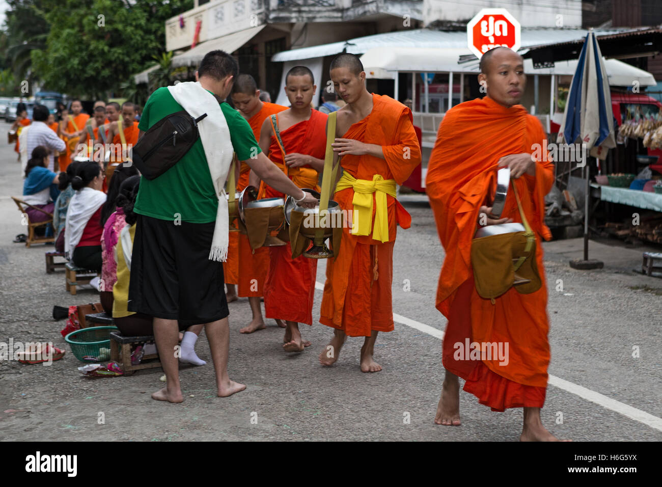 Tak Bat, Morning Alms Giving Ceremony, for the Buddhist monks, Luang ...