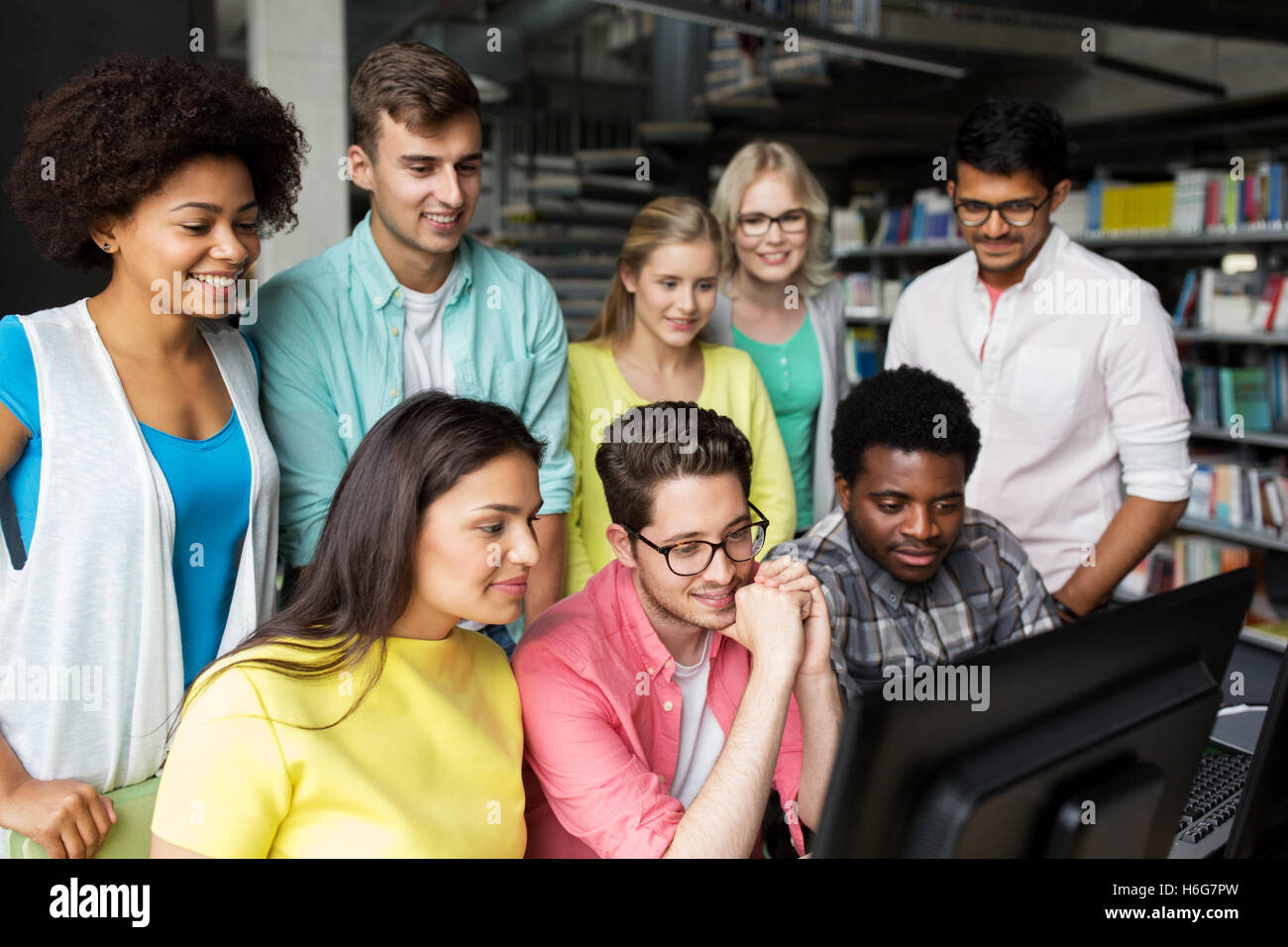 international students with computers at library Stock Photo - Alamy