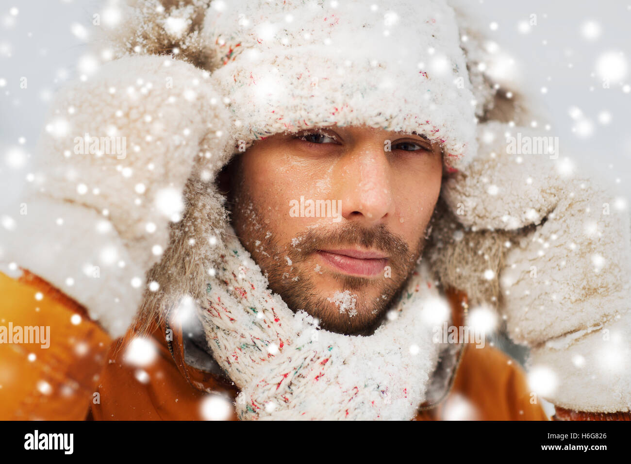 face of man in winter clothes outdoors Stock Photo - Alamy