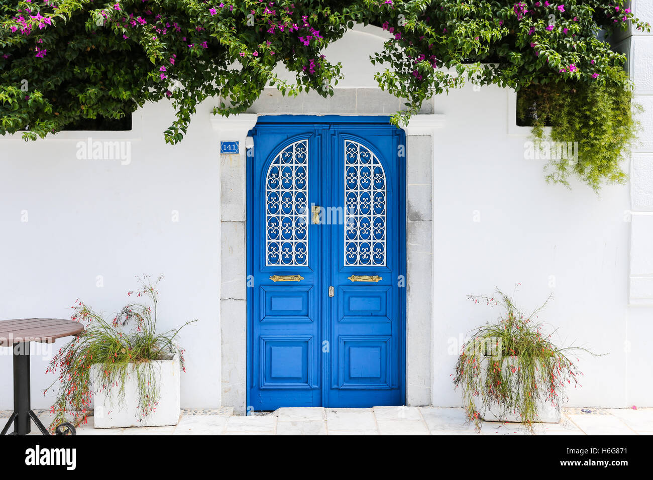 Blue gate of a house in Bodrum Town, Turkey Stock Photo - Alamy