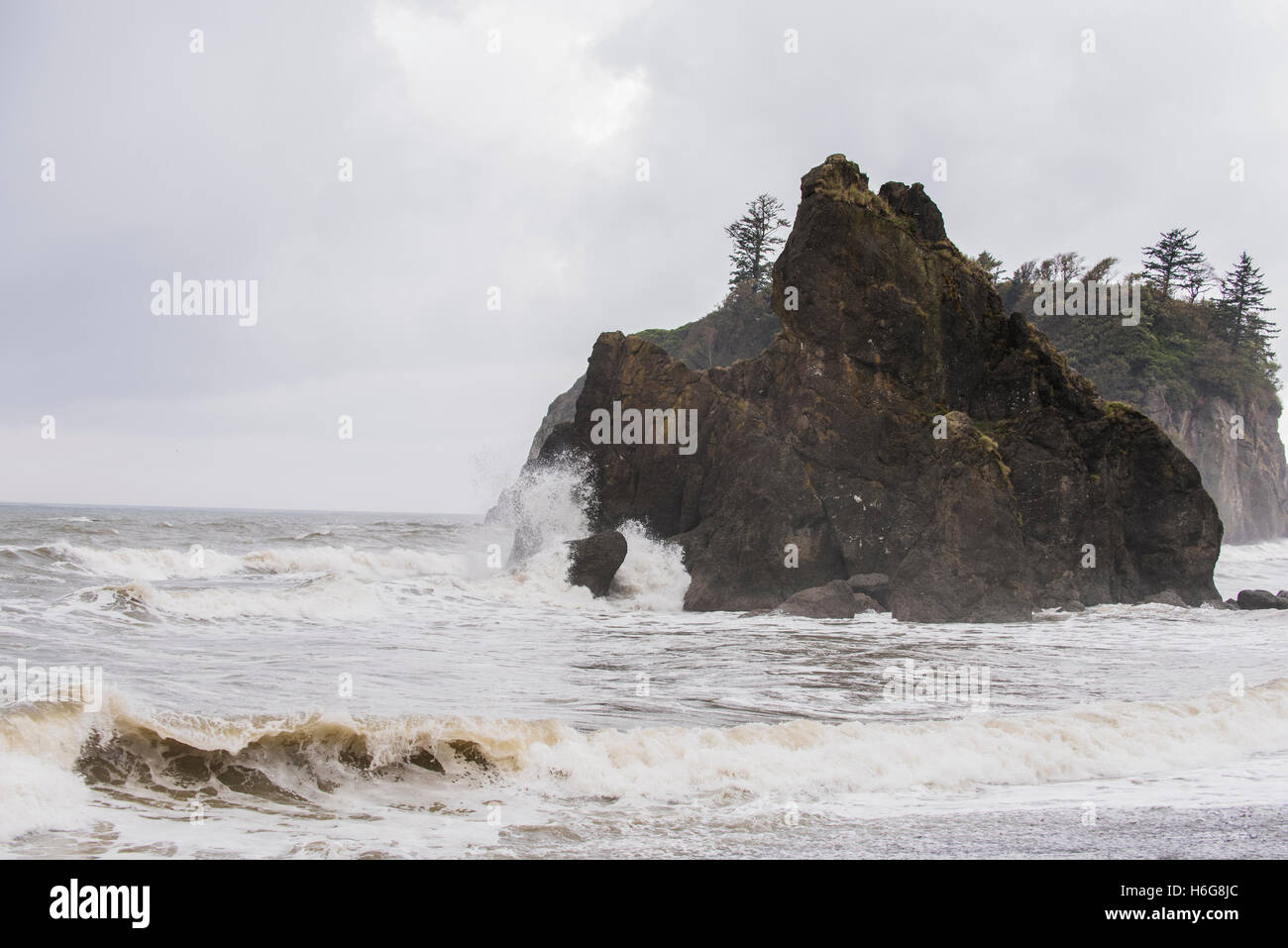 Sea stacks Ruby Beach, Washington during a rain storm Stock Photo - Alamy