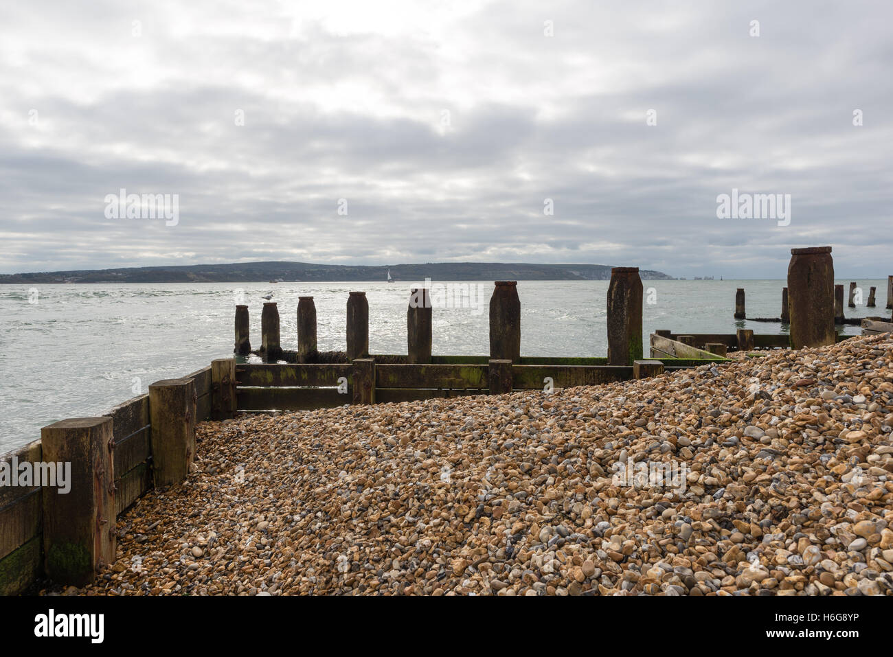 Looking towards the Isle of Wight from Hurst Point, Hampshire Stock ...