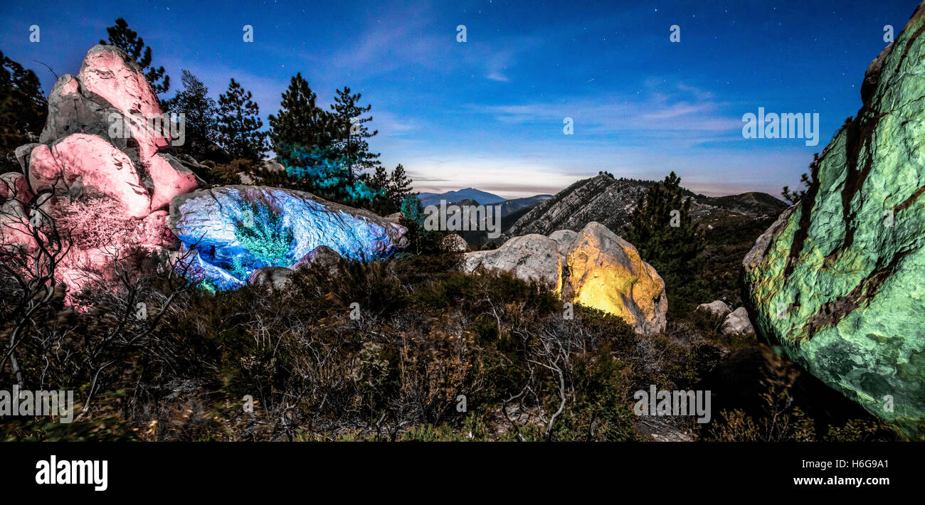 Some of the many boulders in the Santa Barbara Rock Garden at sunset ...