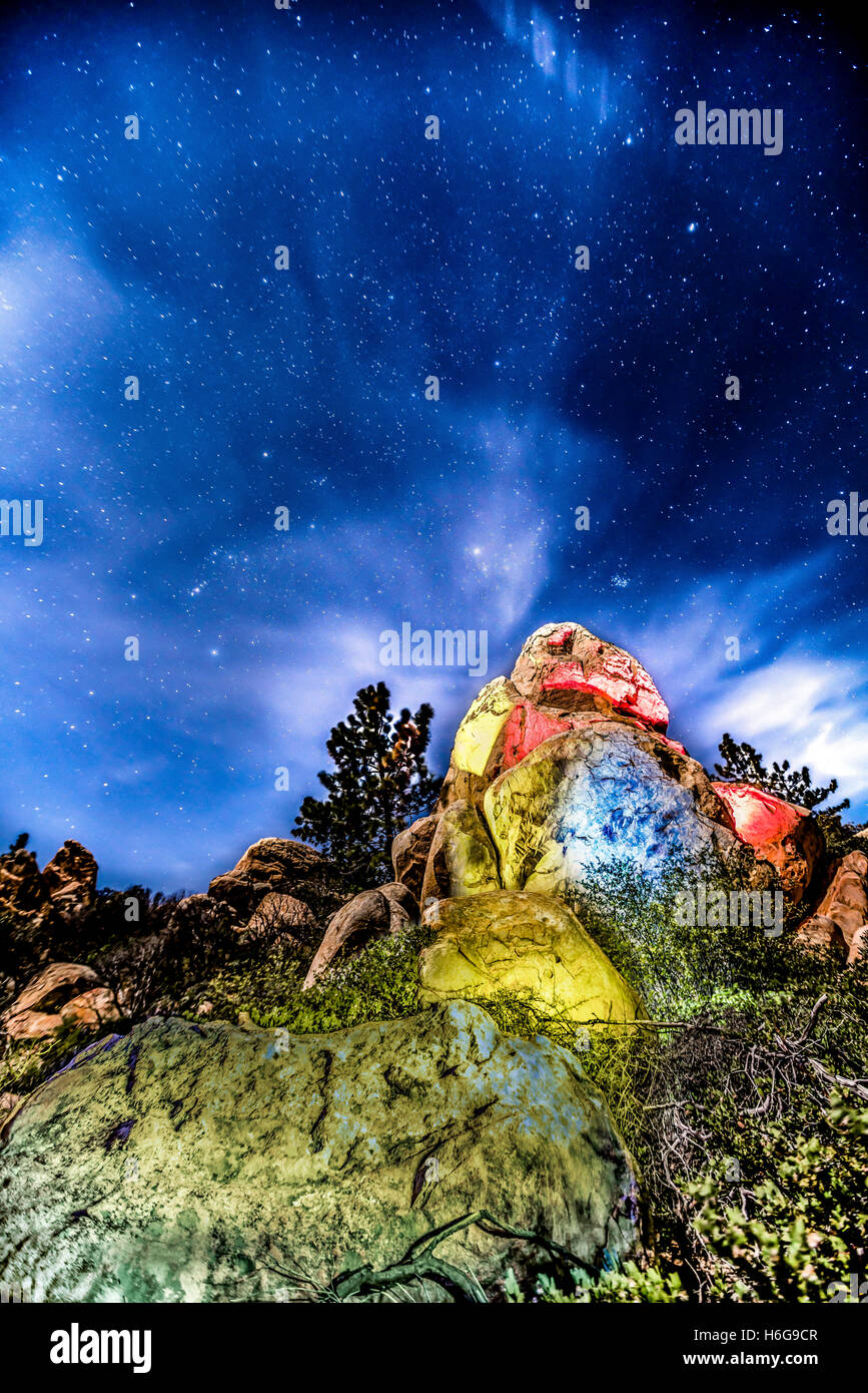 Some of the many boulders in the Santa Barbara Rock Garden after sunset ...