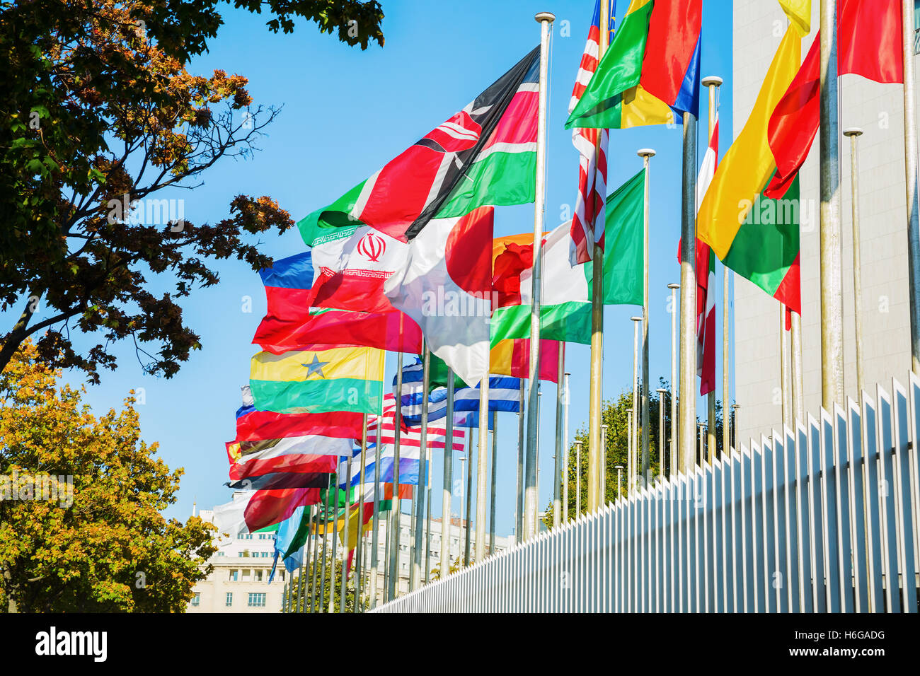 world flags in front of UNESCO headquarters in Paris, France Stock ...