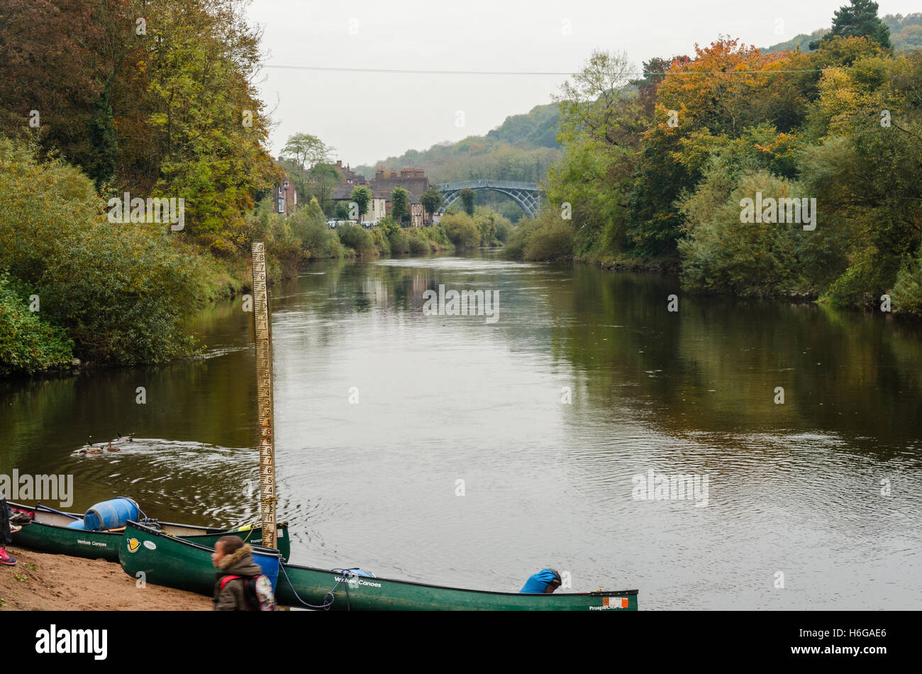 Looking down the River Severn towards Ironbridge in Shropshire, UK ...