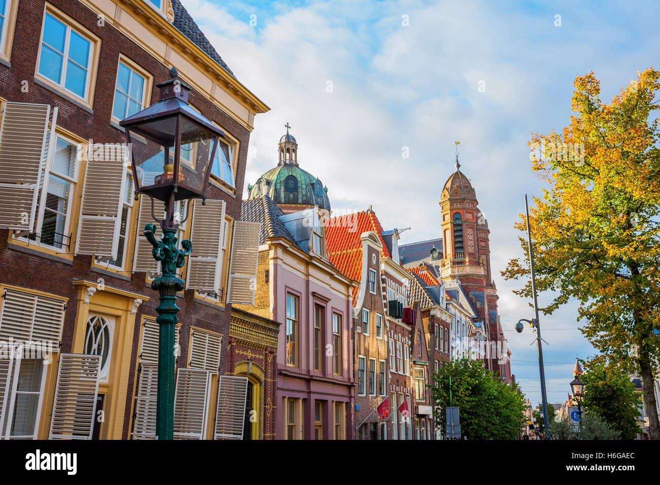slanting historic buildings in the old town of Hoorn, Netherlands Stock ...