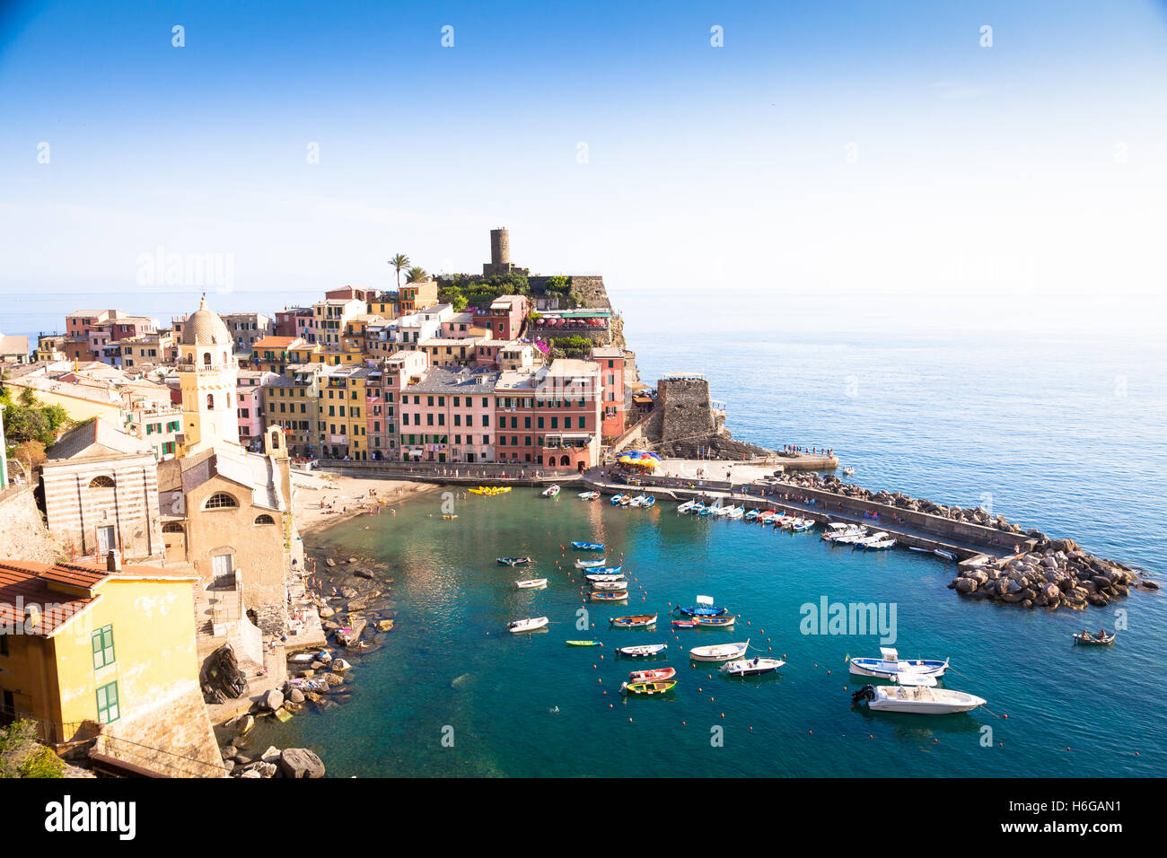 One of the most beautiful panorama in Cinque Terre, Italy Stock Photo ...