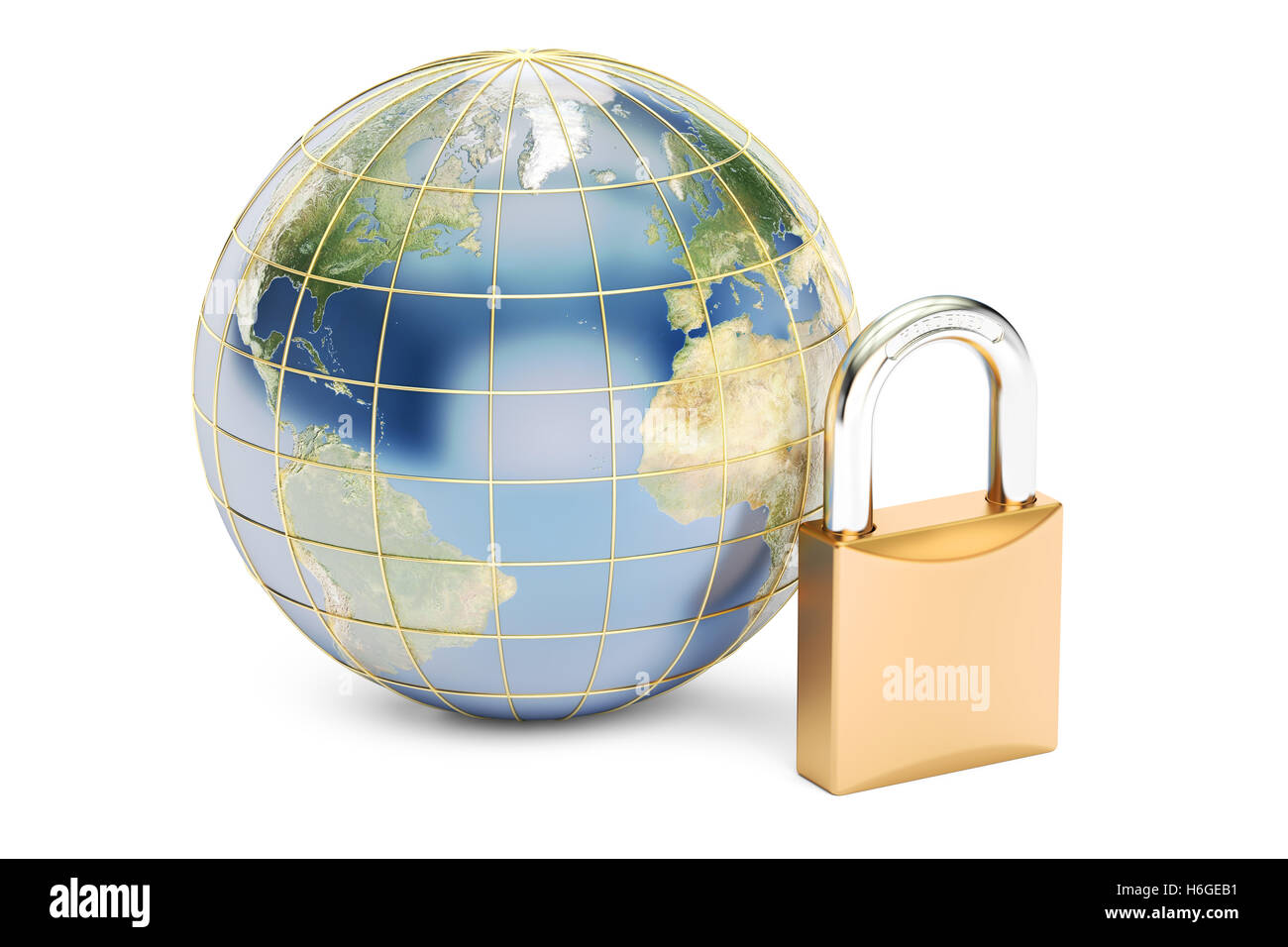 earth with padlock, protect concept. 3D rendering isolated on white ...