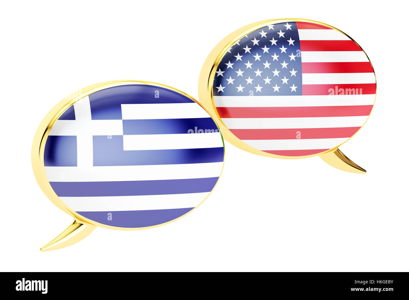 Speech bubbles, Greece-USA conversation concept. 3D rendering Stock ...