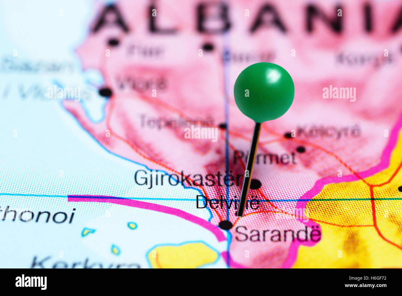 Delvina pinned on a map of Albania Stock Photo - Alamy