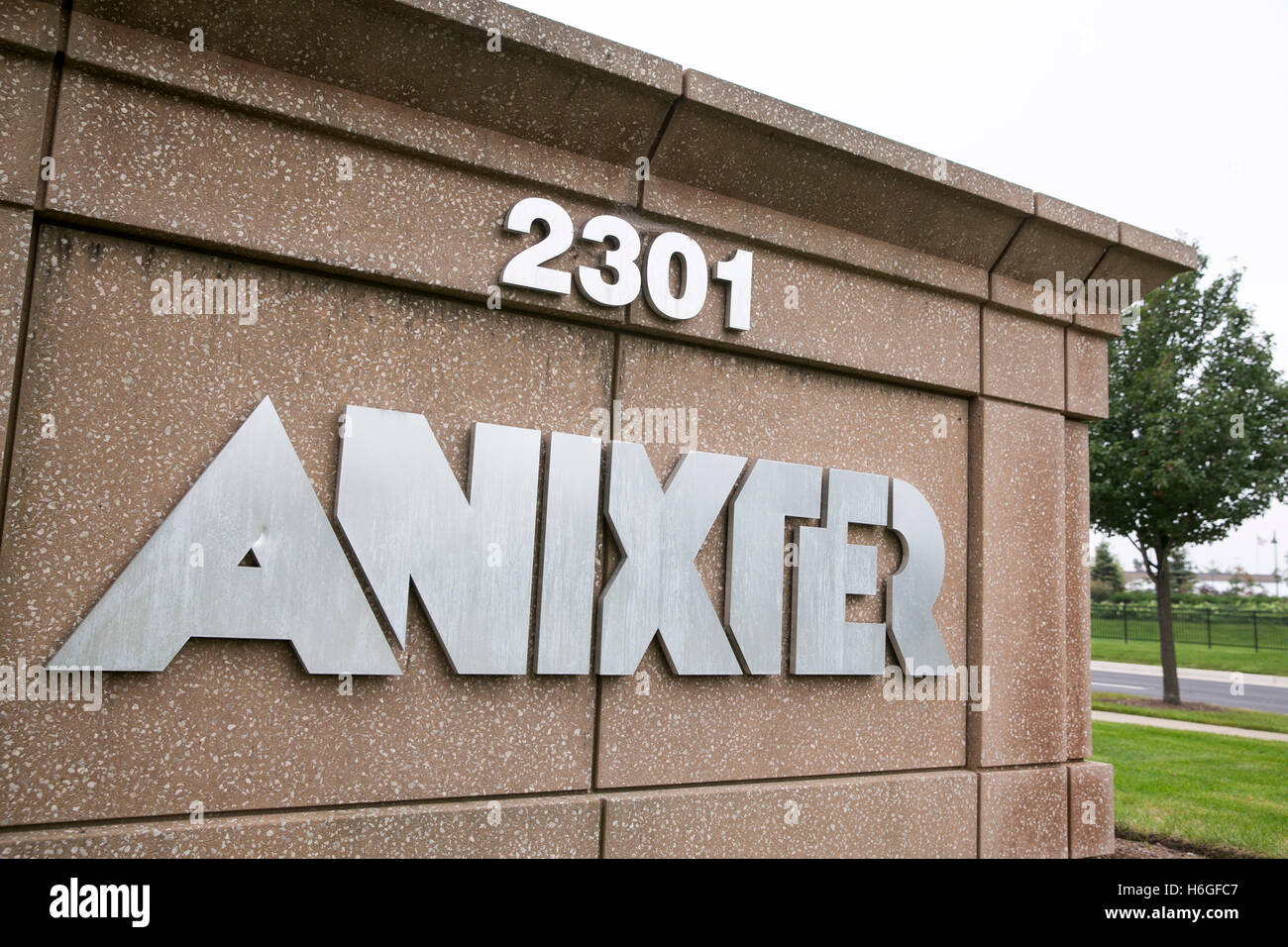 A logo sign outside of the headquarters of Anixter International in ...